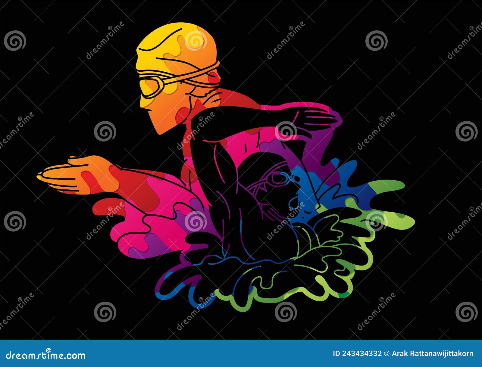 Group of Swimmer Action People Swimming Cartoon Sport Graphic Vector ...