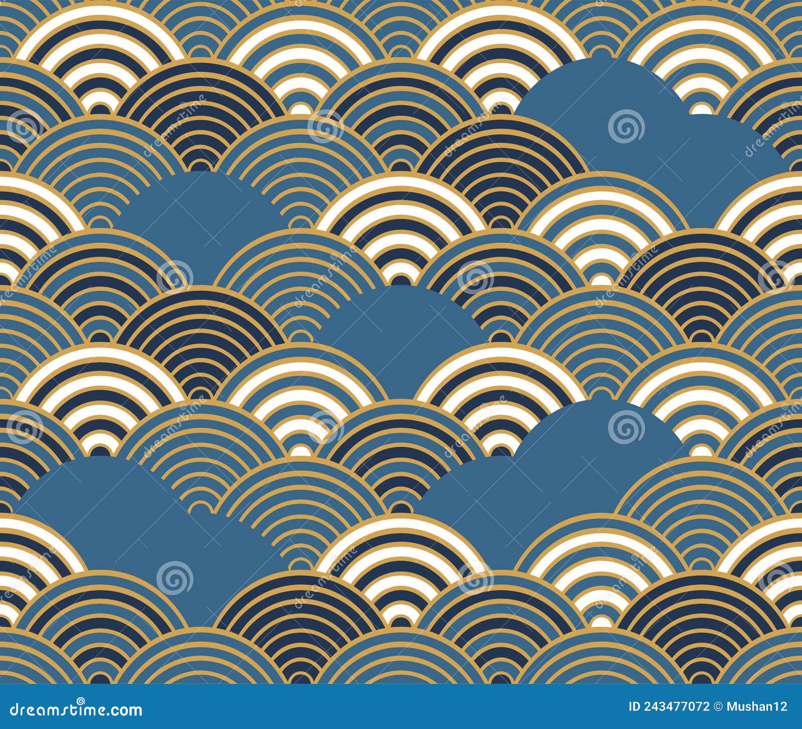Blue and Gold Seigaiha Japanese Luxury Wave Pattern Stock Vector ...
