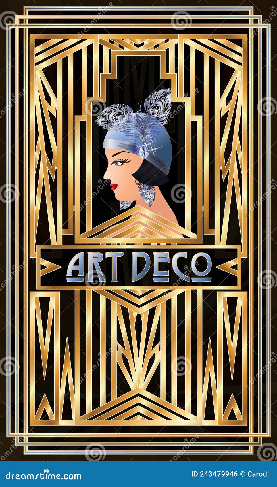 Art Deco Greeting Card with Flapper Girl, Vector Stock Vector ...