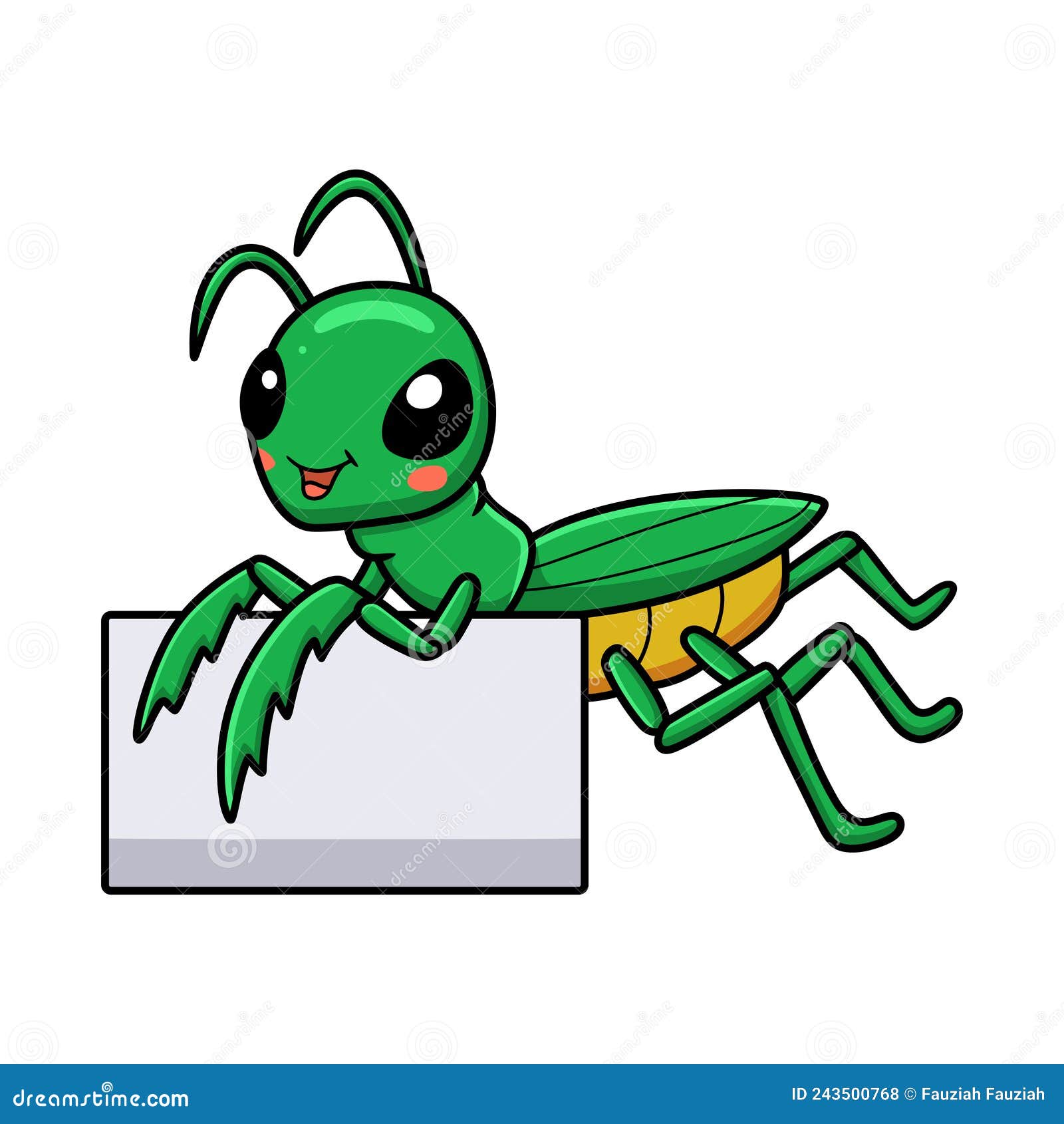 Cute Little Mantis Cartoon with Blank Sign Stock Vector - Illustration ...