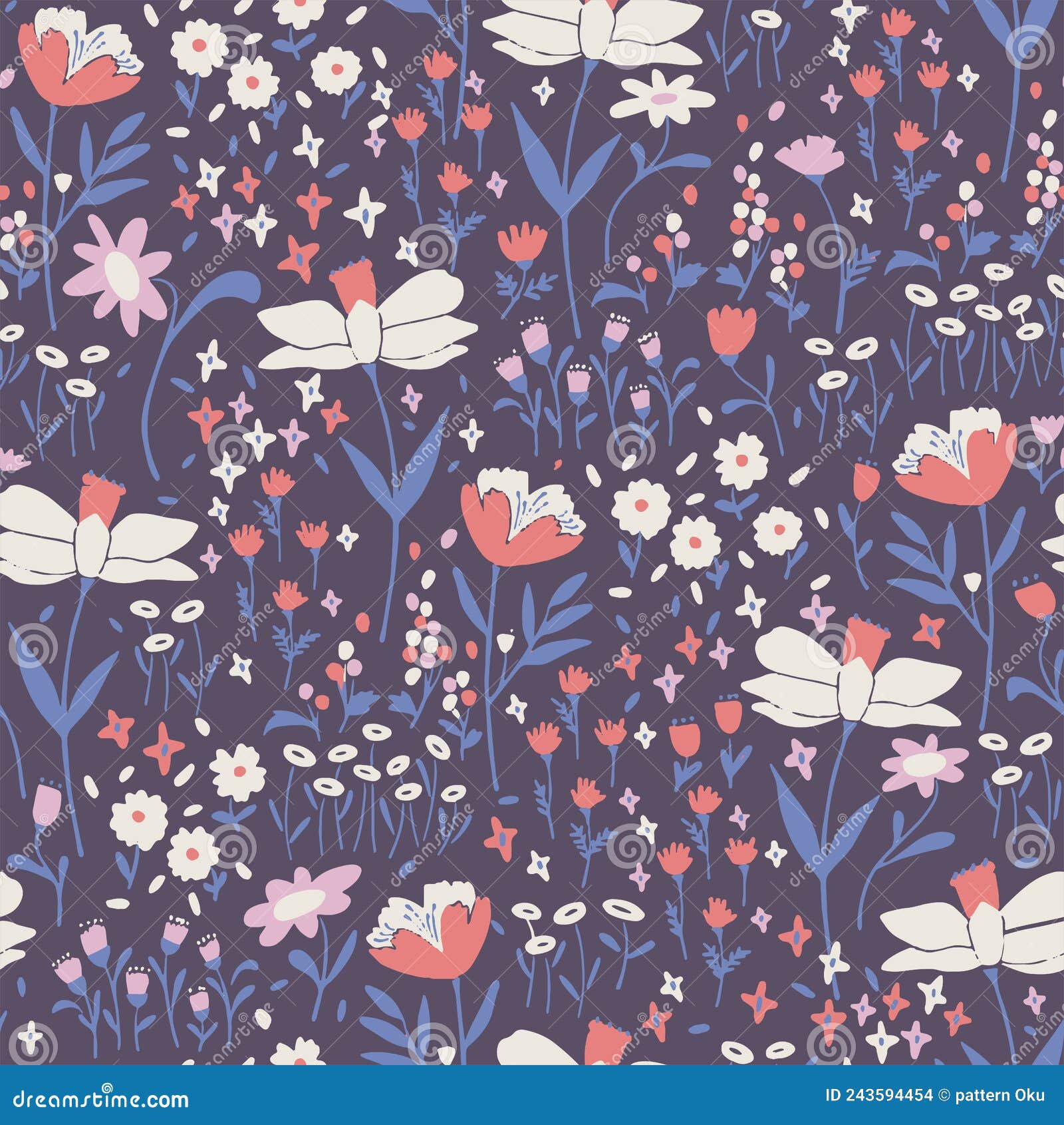 Vector Flower Filed Illustration Seamless Repeat Pattern Stock Vector ...