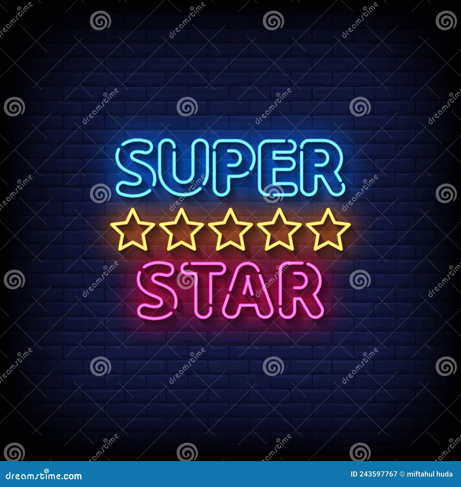 Super Star Neon Signs Style Text Vector Stock Vector - Illustration of ...
