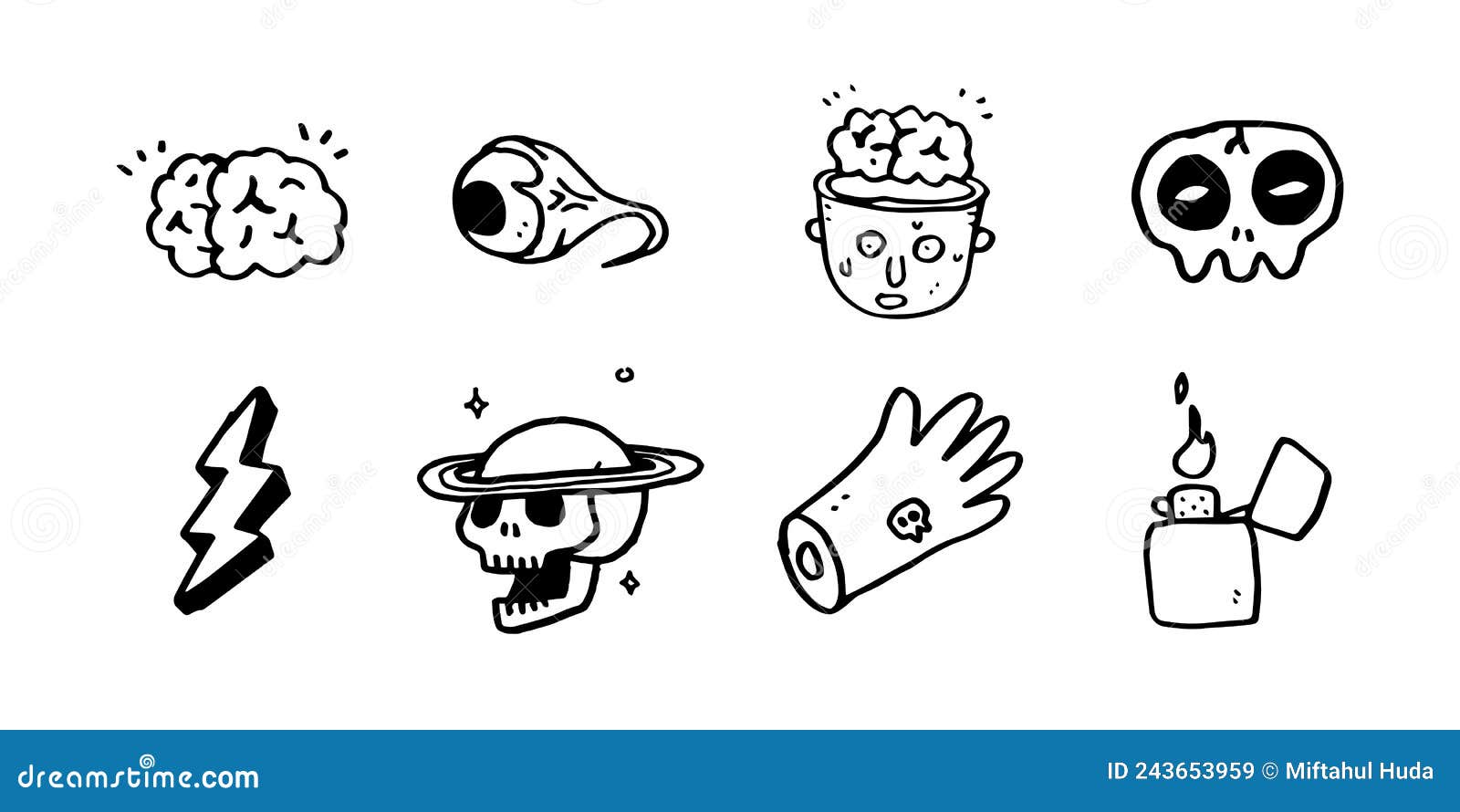 Set of Hand Drawn Dark Tattoo Illustration. Clip Art Design in Dark ...