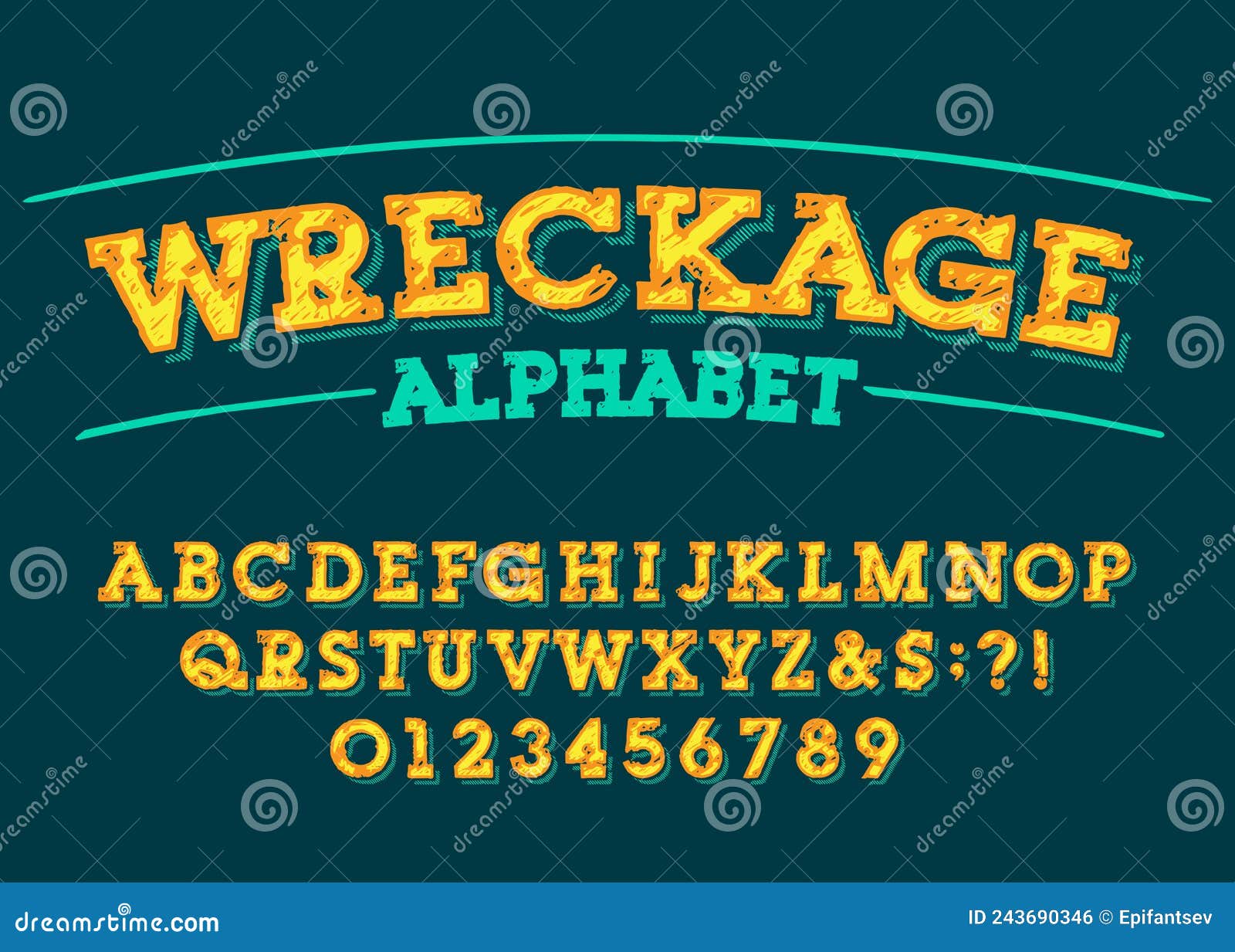 Wreckage Alphabet Font. Damaged Letters and Numbers Stock Vector ...
