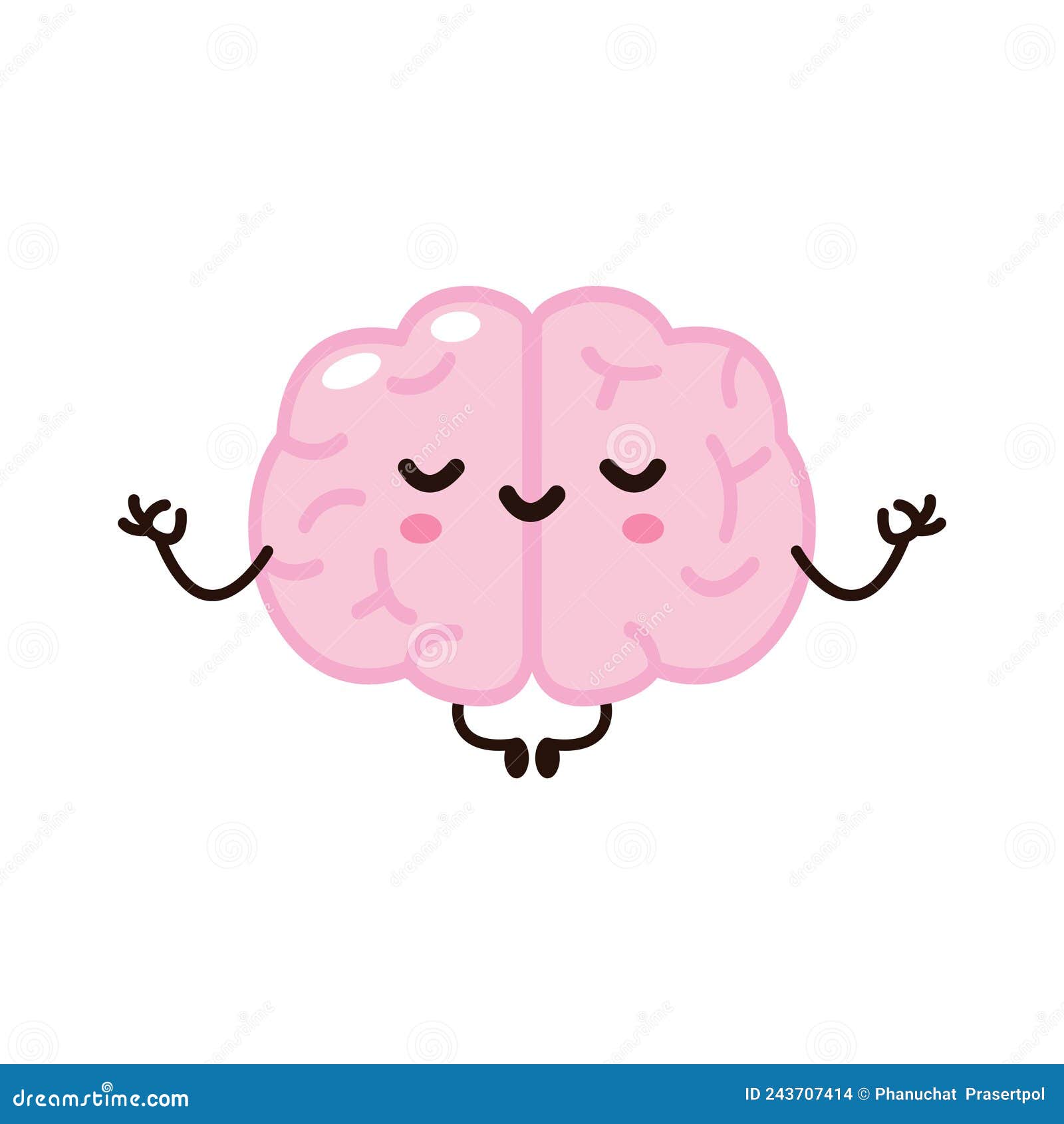 Cute Funny Human Brain Organ Meditate Character with Happy Face with ...