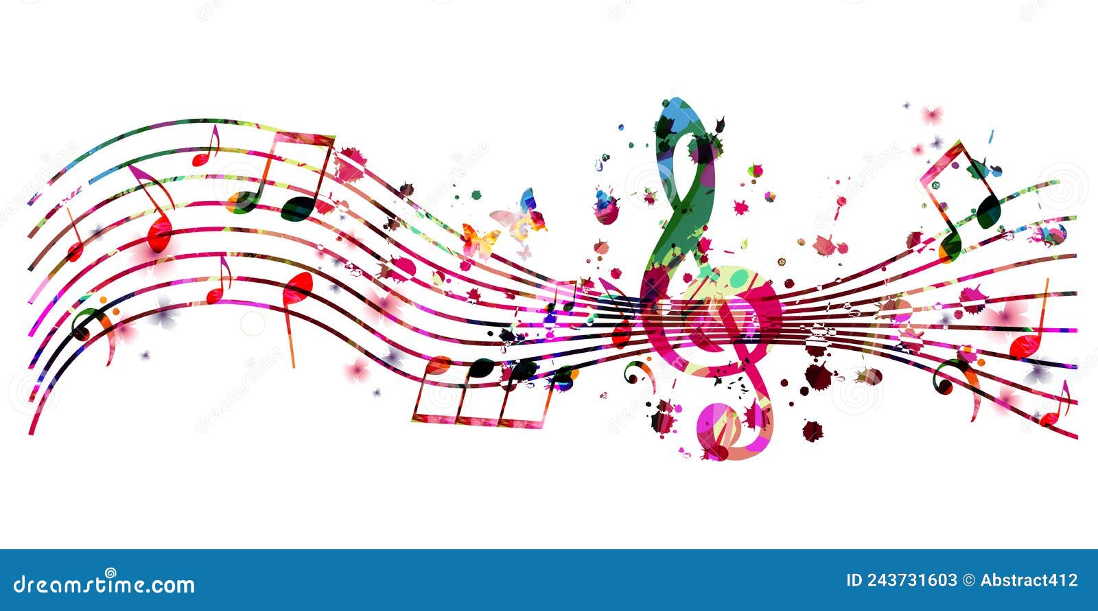 Colorful Musical Promotional Poster with Musical Notes, Staff and G ...