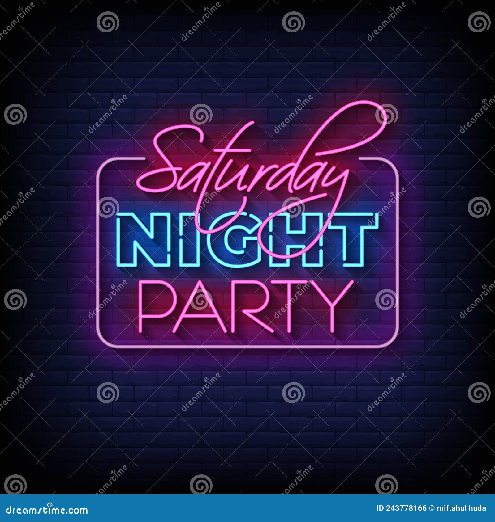 Saturday Night Party Neon Signs Style Text Vector Stock Vector ...