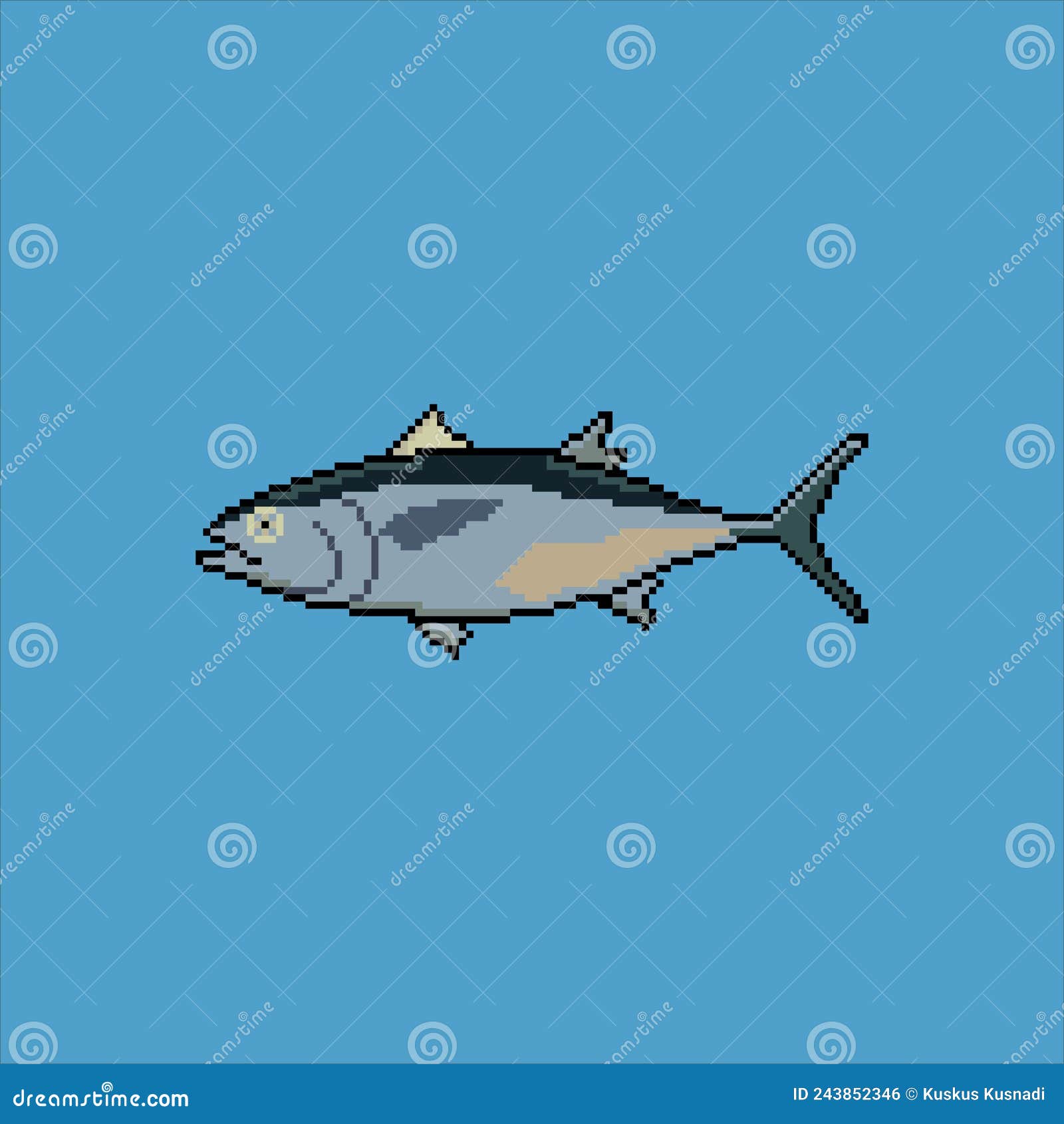 Tuna Pixel Art. Pixelated Tunny Seafood Fish. 8 Bit Vector Illustration ...