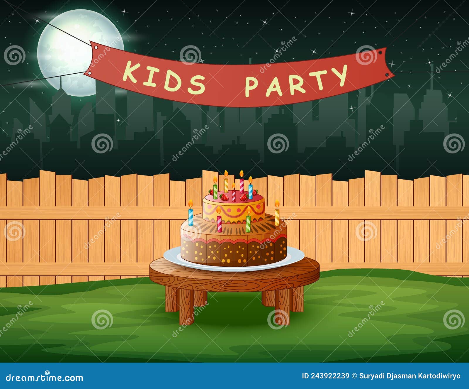 Kids Party Background and Birthday Cake Stock Vector - Illustration of ...