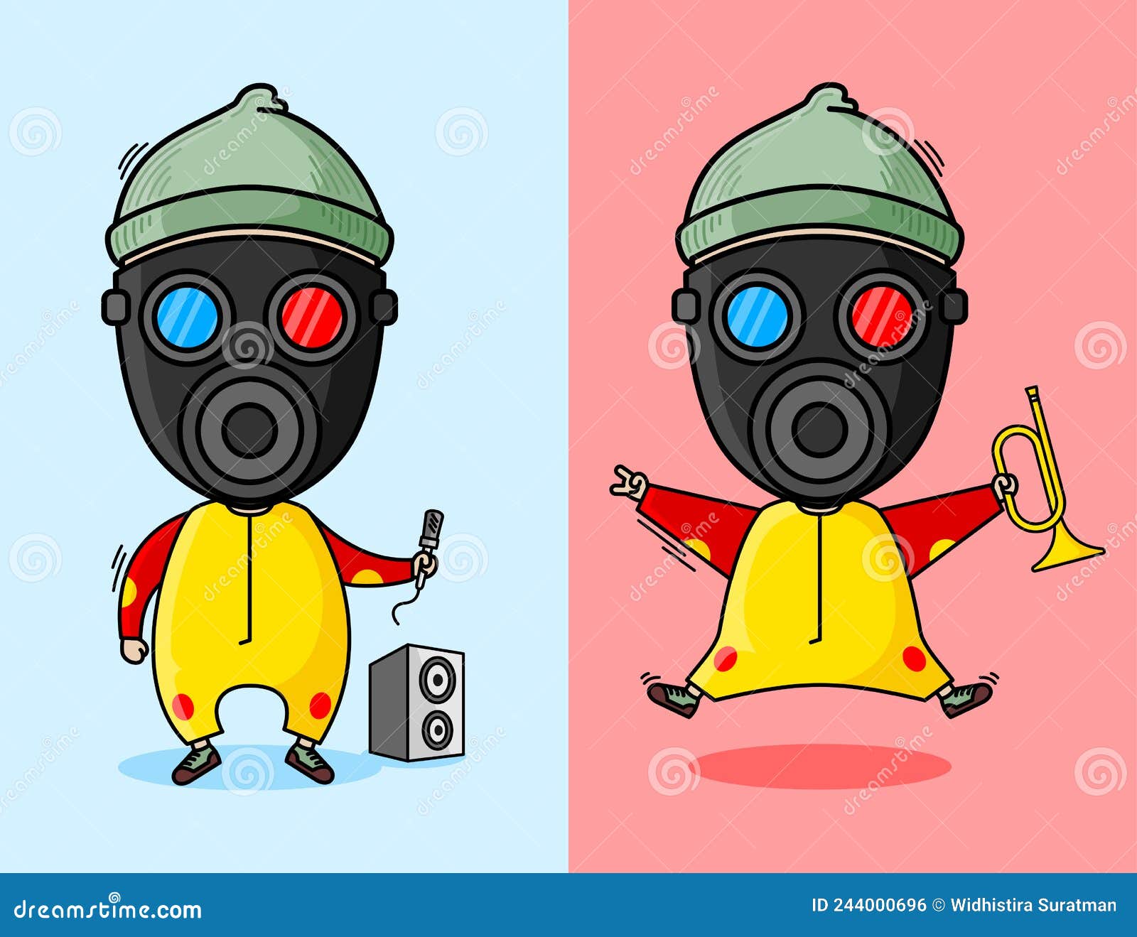 Cartoon Mascot Cute People Wearing Masks with Two Different Poses Stock ...