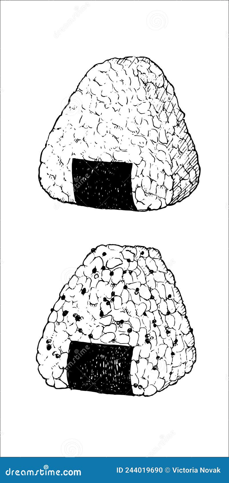 Japanese Dishes. Hand-drawn Illustration of Onigiri. Stock Vector ...