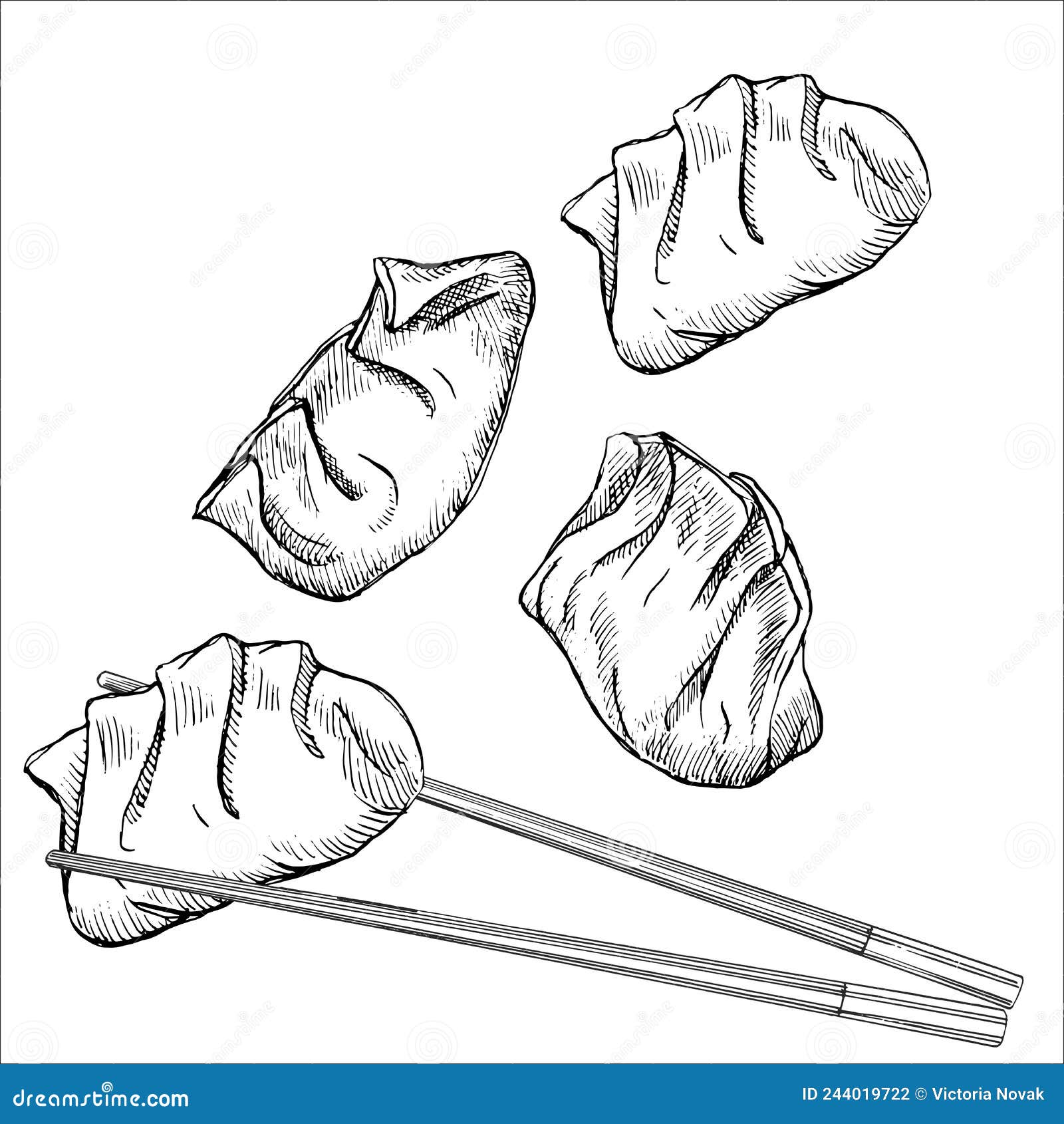 Asian Dishes. Hand-drawn Illustration of Mandu. Stock Vector ...