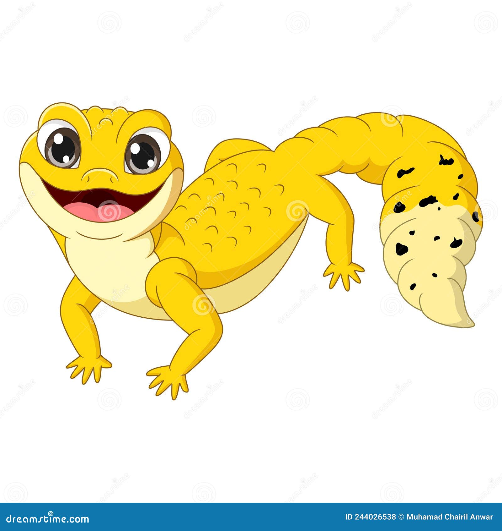 Cartoon Cute Yellow Gecko On White Background Vector Illustration ...
