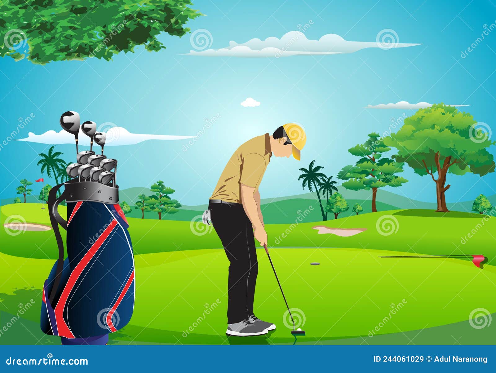 Putting golf, golfer, stock vector. Illustration of green - 244061029