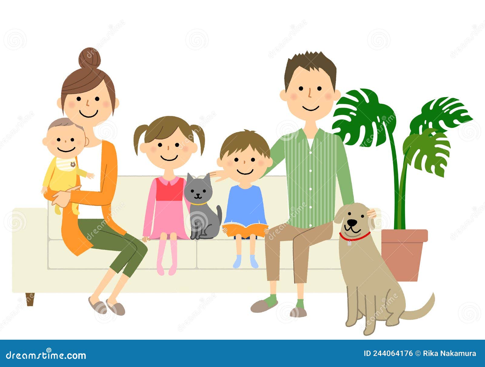 Family to relax on sofa stock vector. Illustration of mother - 244064176