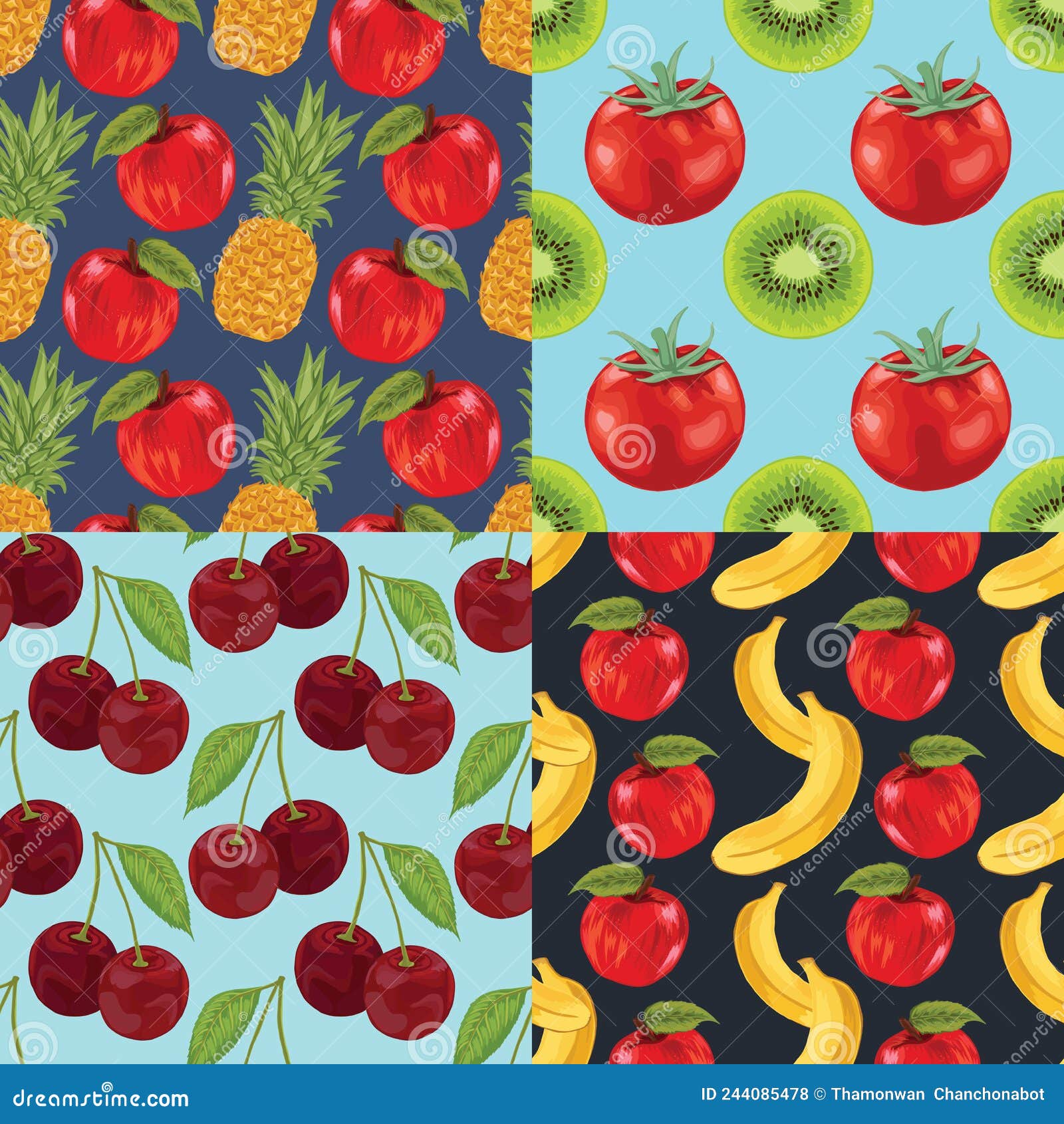 Fruits Drawing Seamless Background Stock Vector - Illustration of cute ...