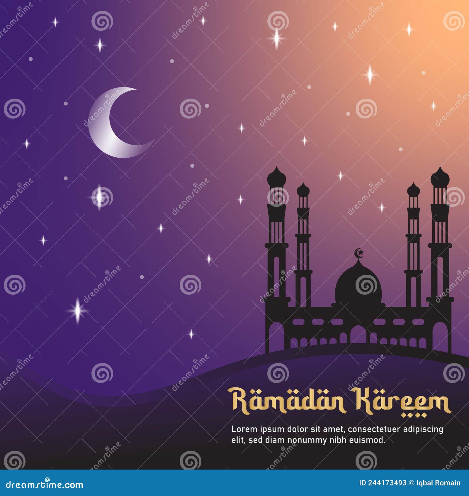 Ramadan Kareem Banner with Moon, Clouds and 3d Paper Cut Sheikh Zayed ...