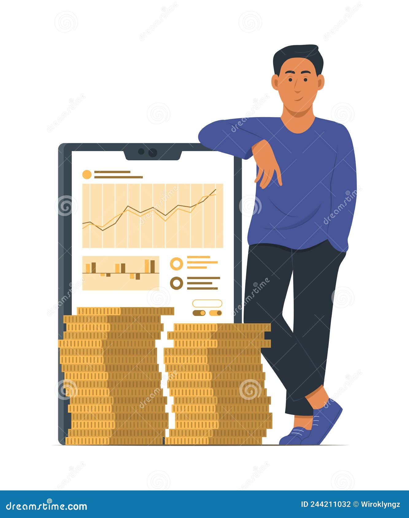 Man Investing and Getting Profit. Stock Illustration - Illustration of ...