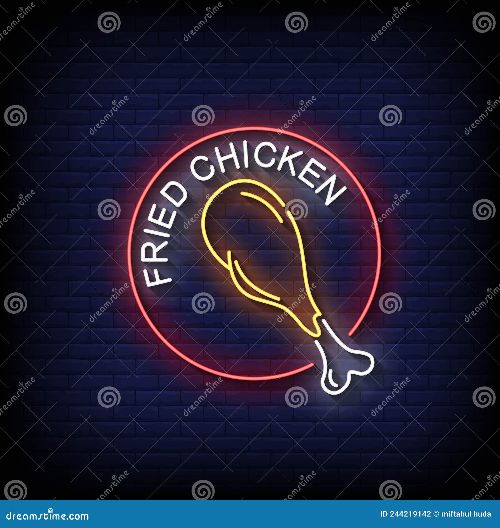 Fried Chicken Neon Signs Style Text Vector Stock Vector - Illustration ...
