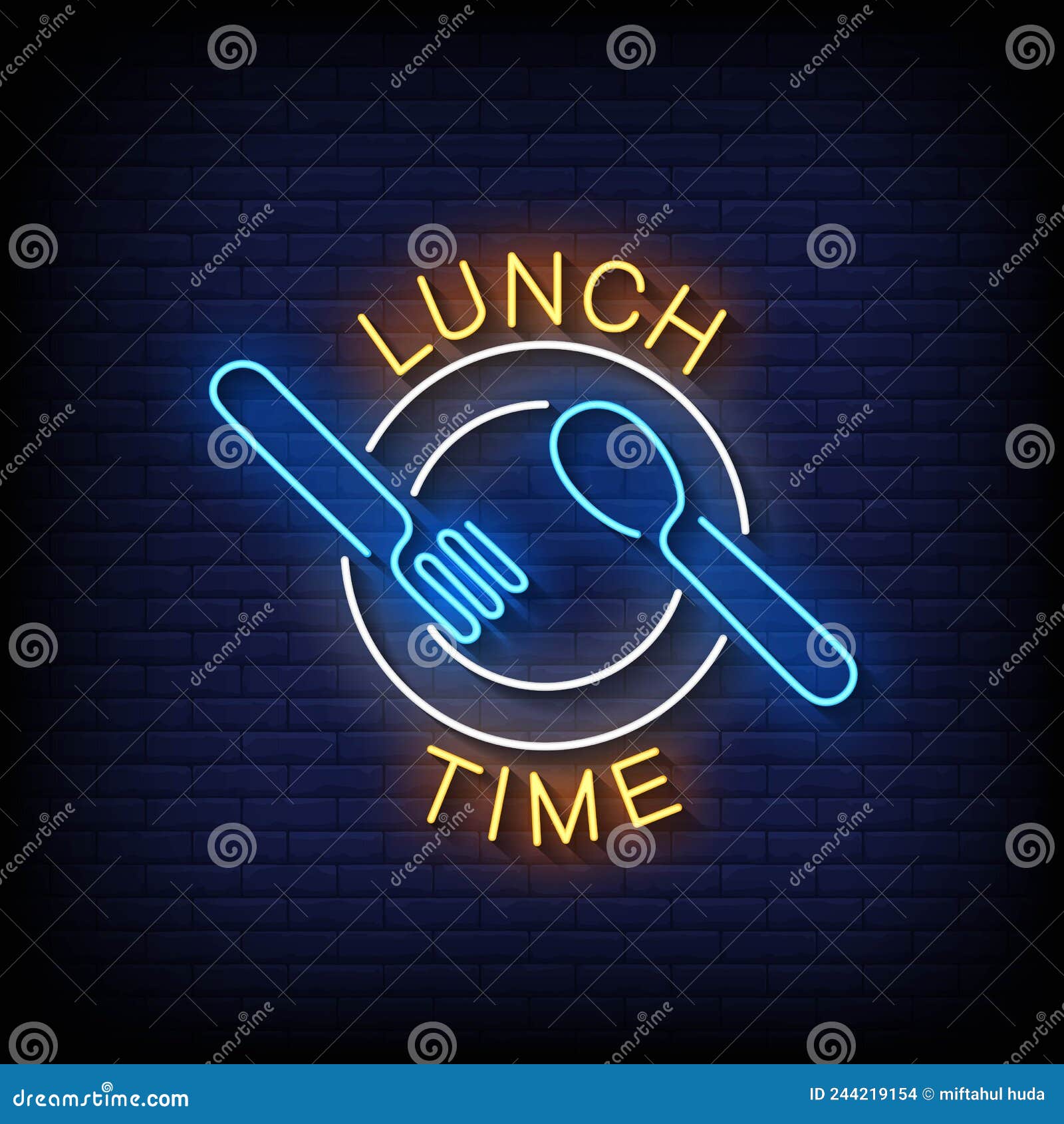 Lunch Time Neon Signs Style Text Vector Stock Vector - Illustration of ...