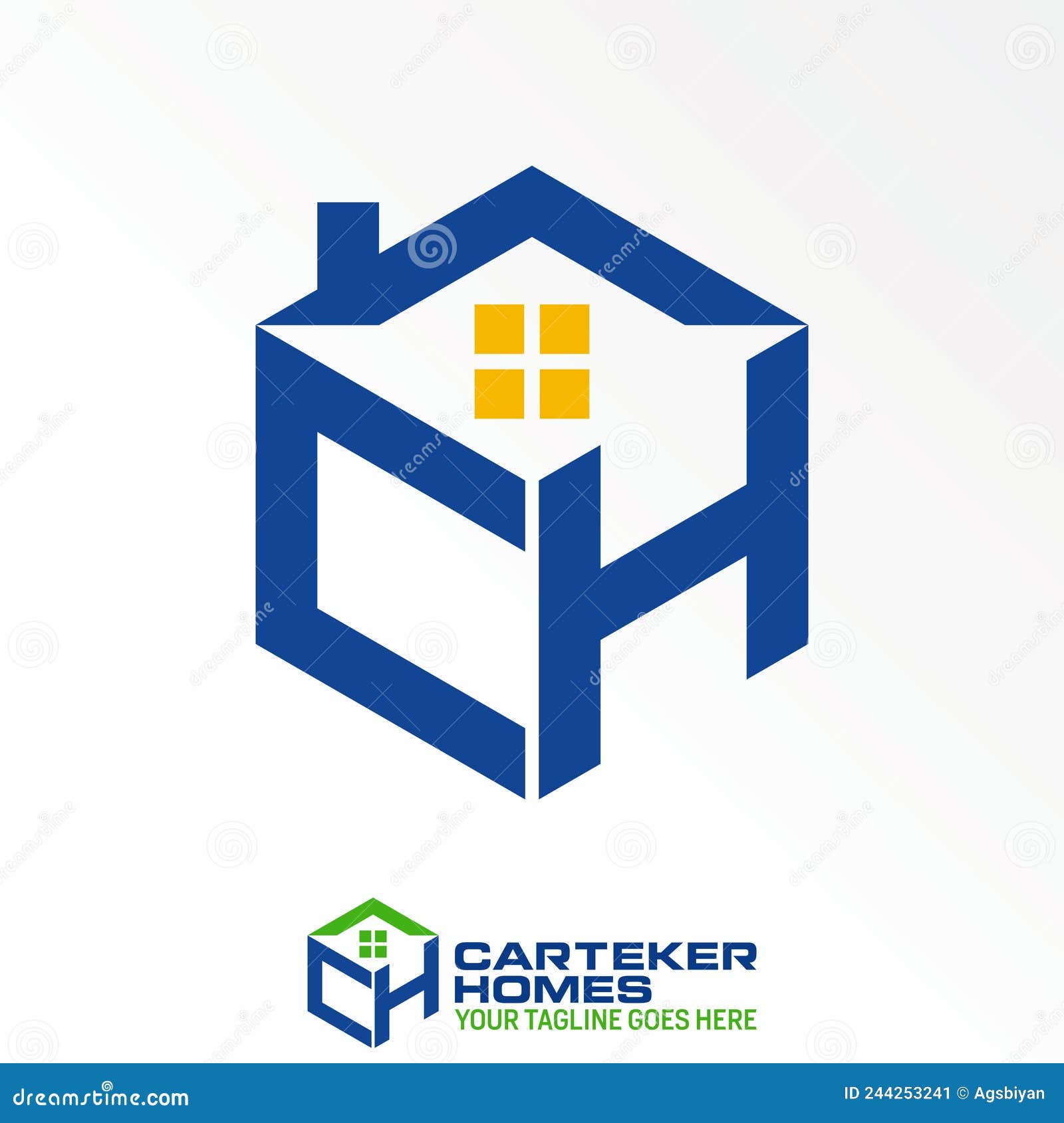 Letter or Word CH Font in Hexagon Line and Roof House Image Graphic ...