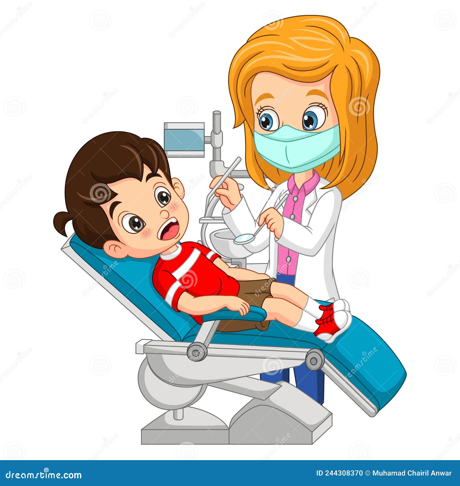 Dentist Cartoon Character And Dental Care Unit In Hospital . Vector ...