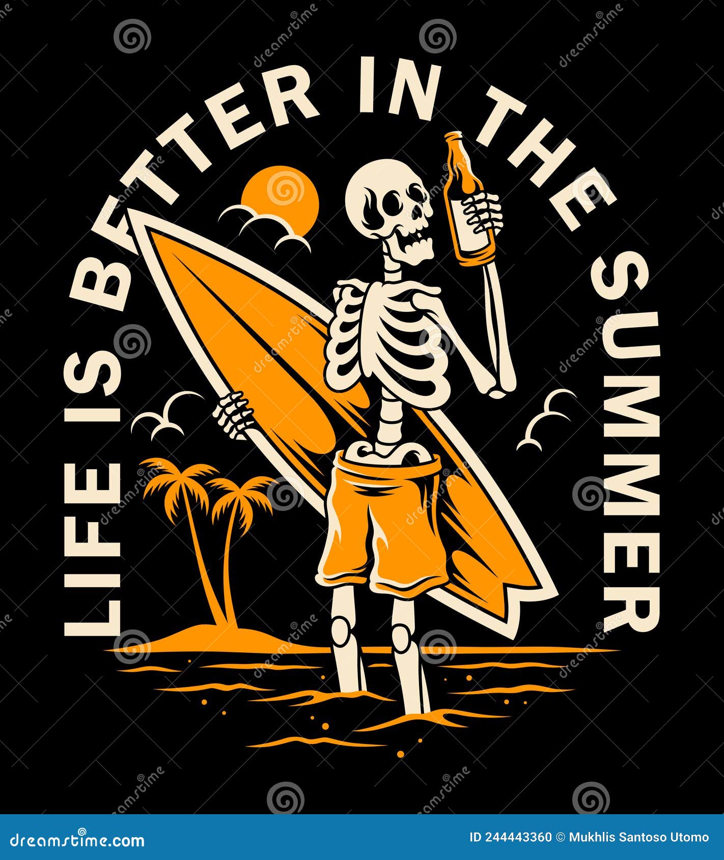Vector Illustration Skeleton Holding a Surf Board Stock Vector ...