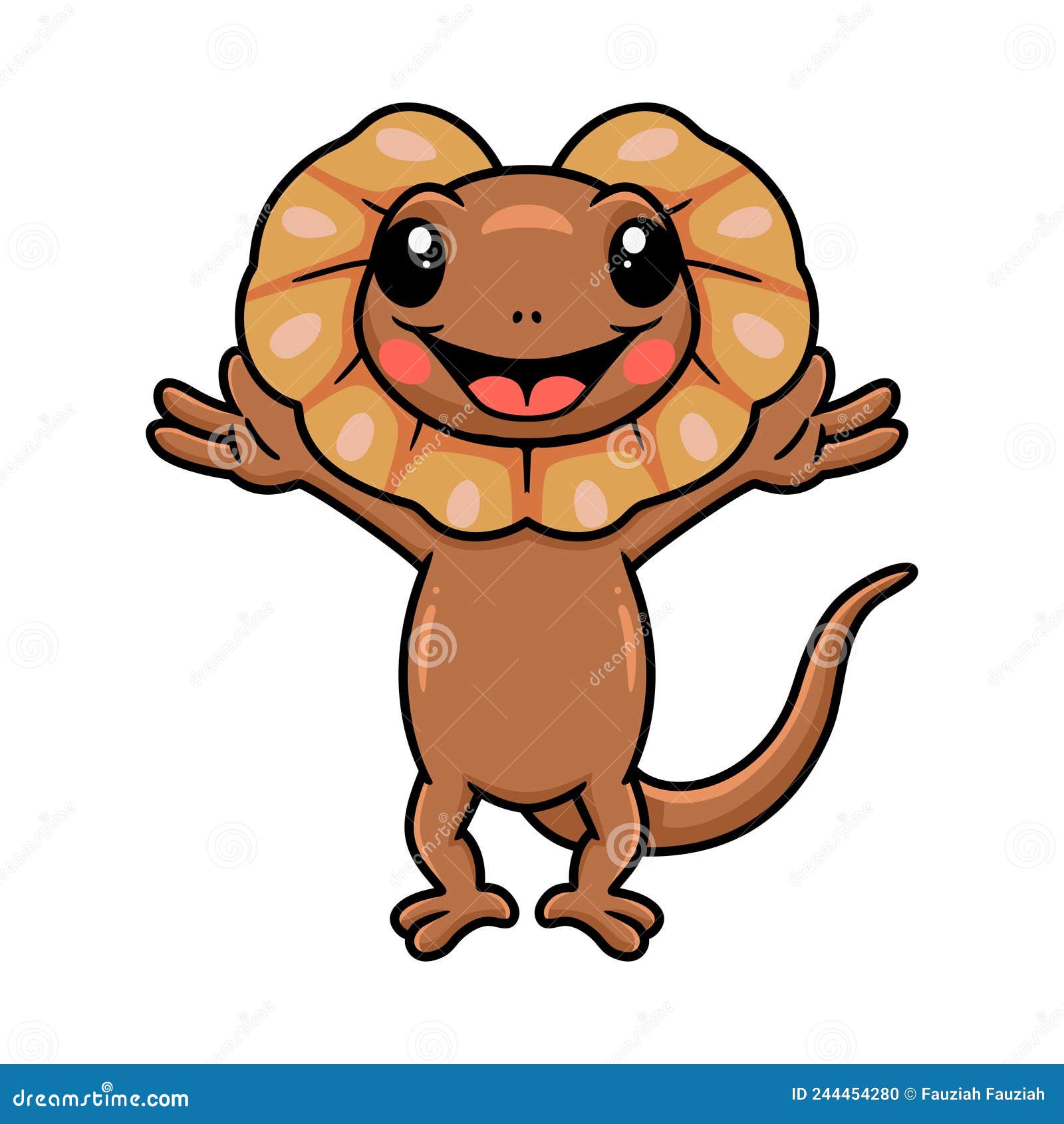 Cute Little Frilled Lizard Cartoon Raising Hands Stock Vector ...
