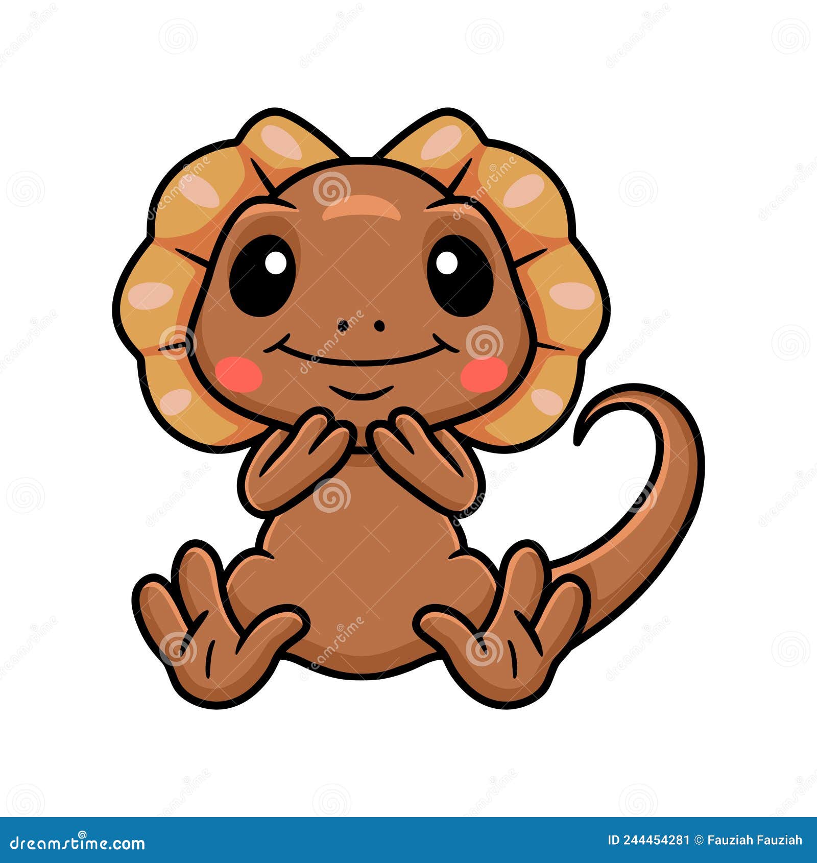 Cute Little Frilled Lizard Cartoon Sitting Stock Vector - Illustration ...