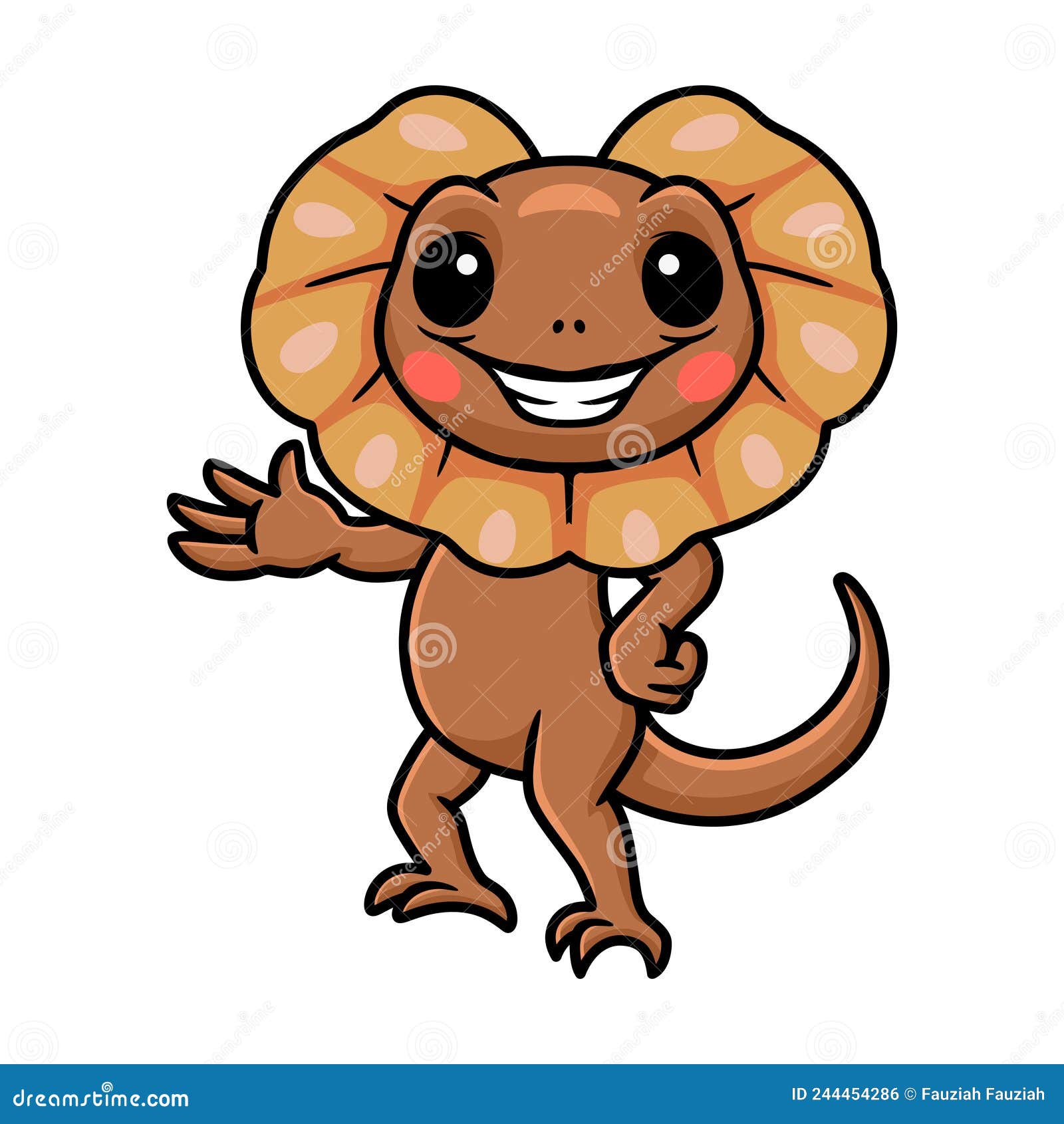 Cute Little Frilled Lizard Cartoon Waving Hand Stock Vector ...
