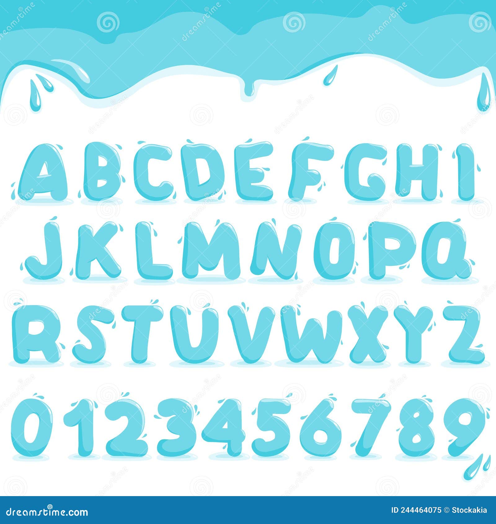 Water Font with Liquid Letters and Numbers. Vector Illustration Stock ...