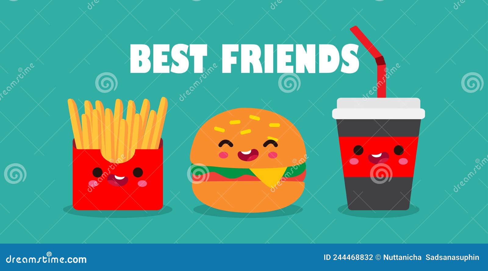 Vector Illustration of Cute Cartoon Happy Hamburger, French Fries, Cola ...