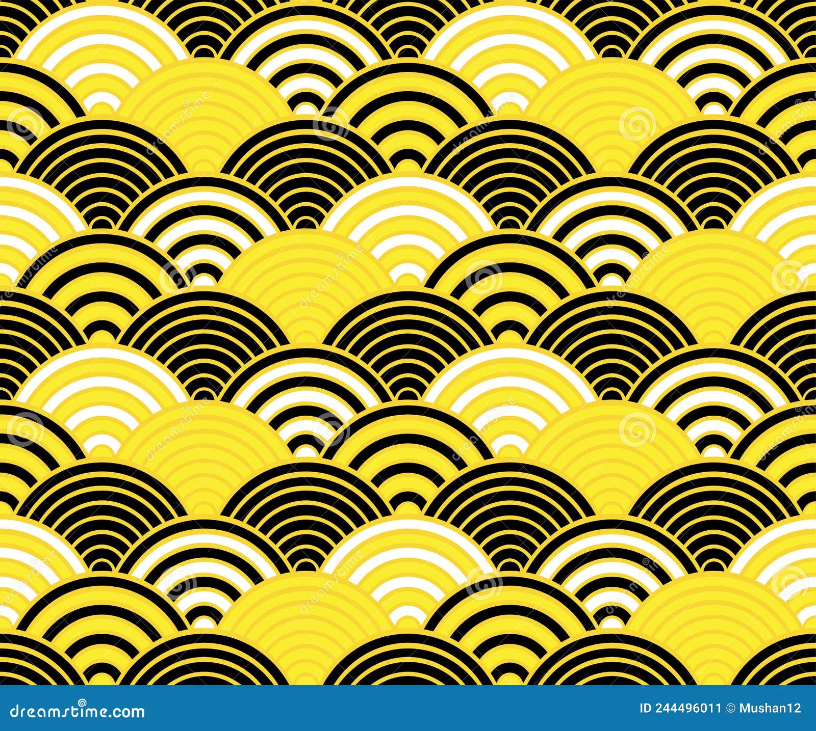 Yellow and Black Seigaiha Japanese Decorative Pattern. Stock Vector ...