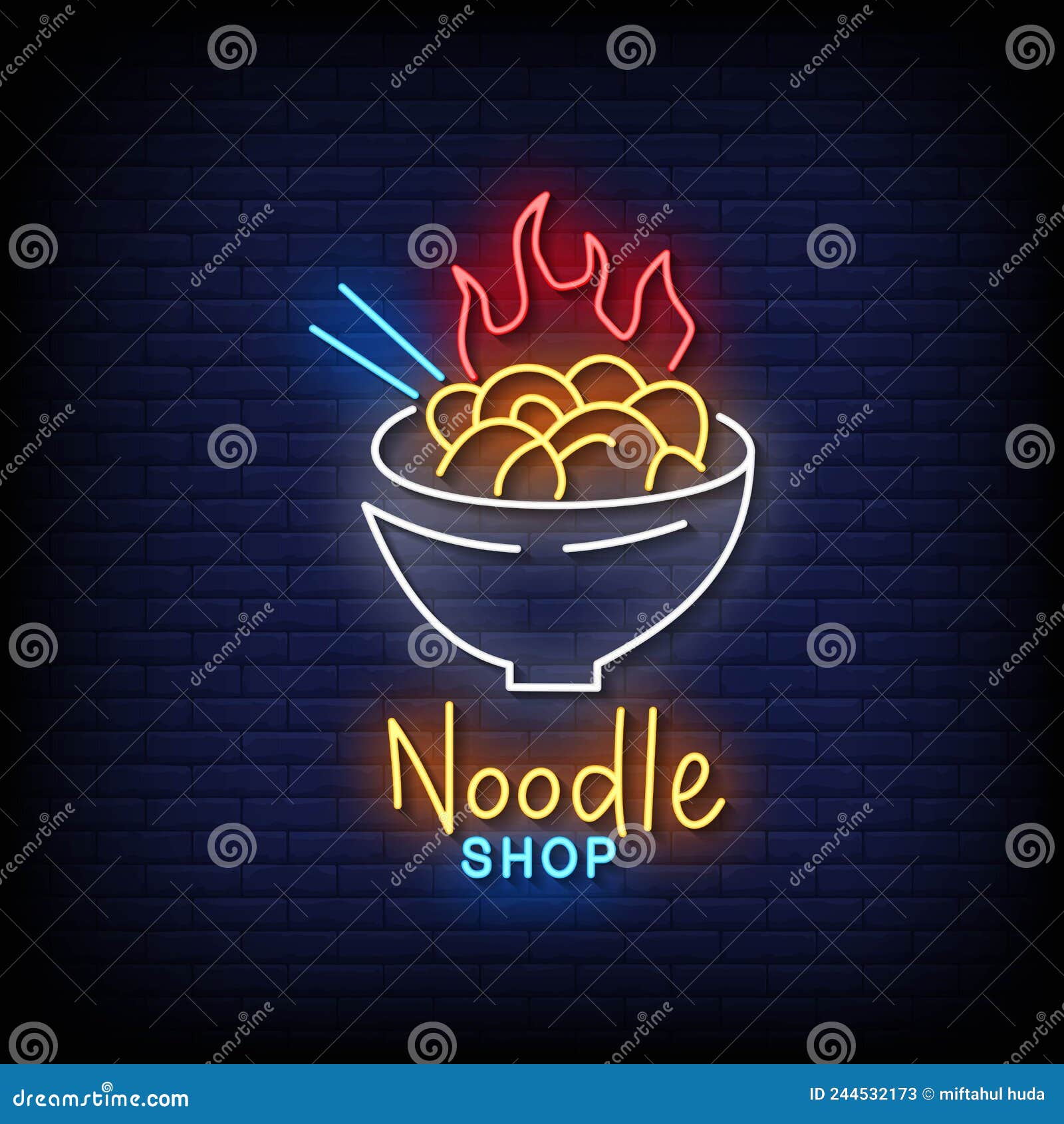 Noodle Shop Neon Signs Style Text Vector Stock Vector - Illustration of ...