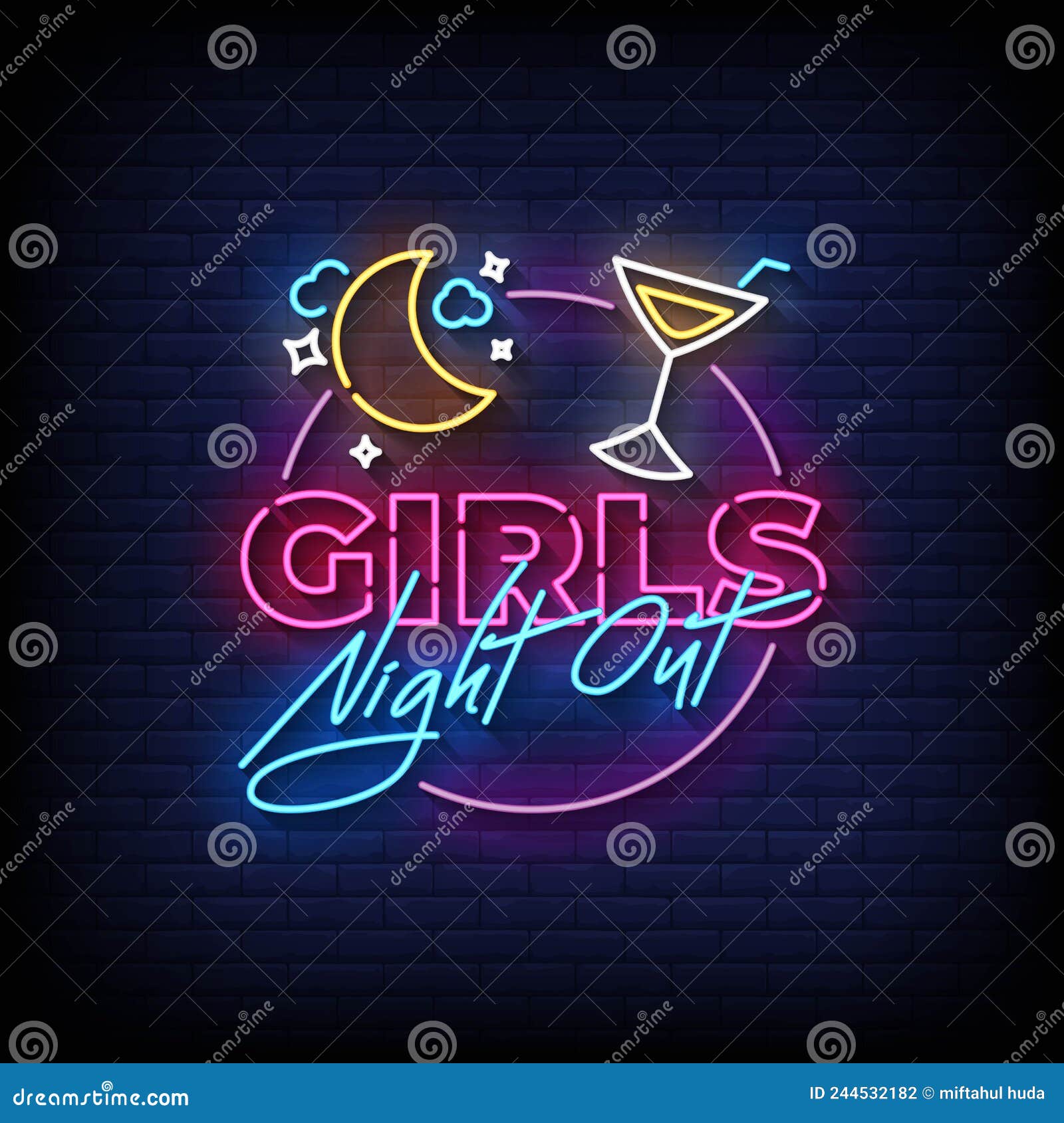 Girls Night Out Neon Signs Style Text Vector Stock Vector ...