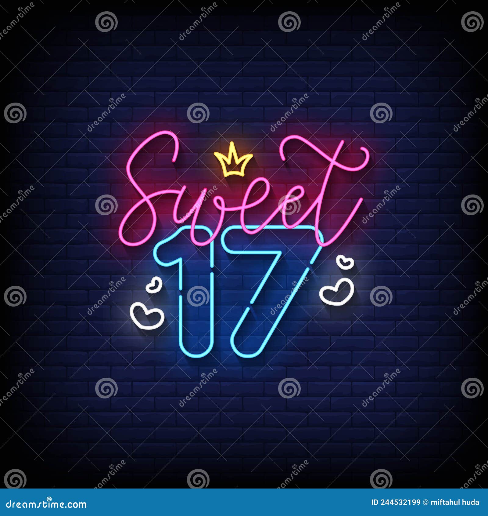 Sweet Seventeen Neon Signs Style Text Vector Stock Vector ...