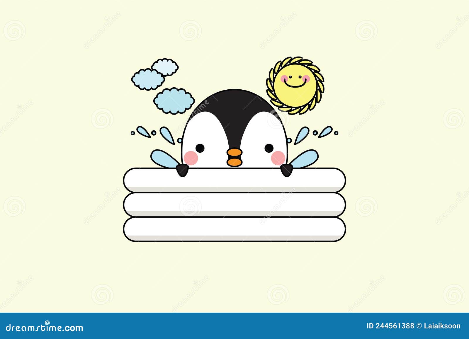 Cute Penguin Enjoy Having Fun Swimming and Relaxing in Small Inflatable ...