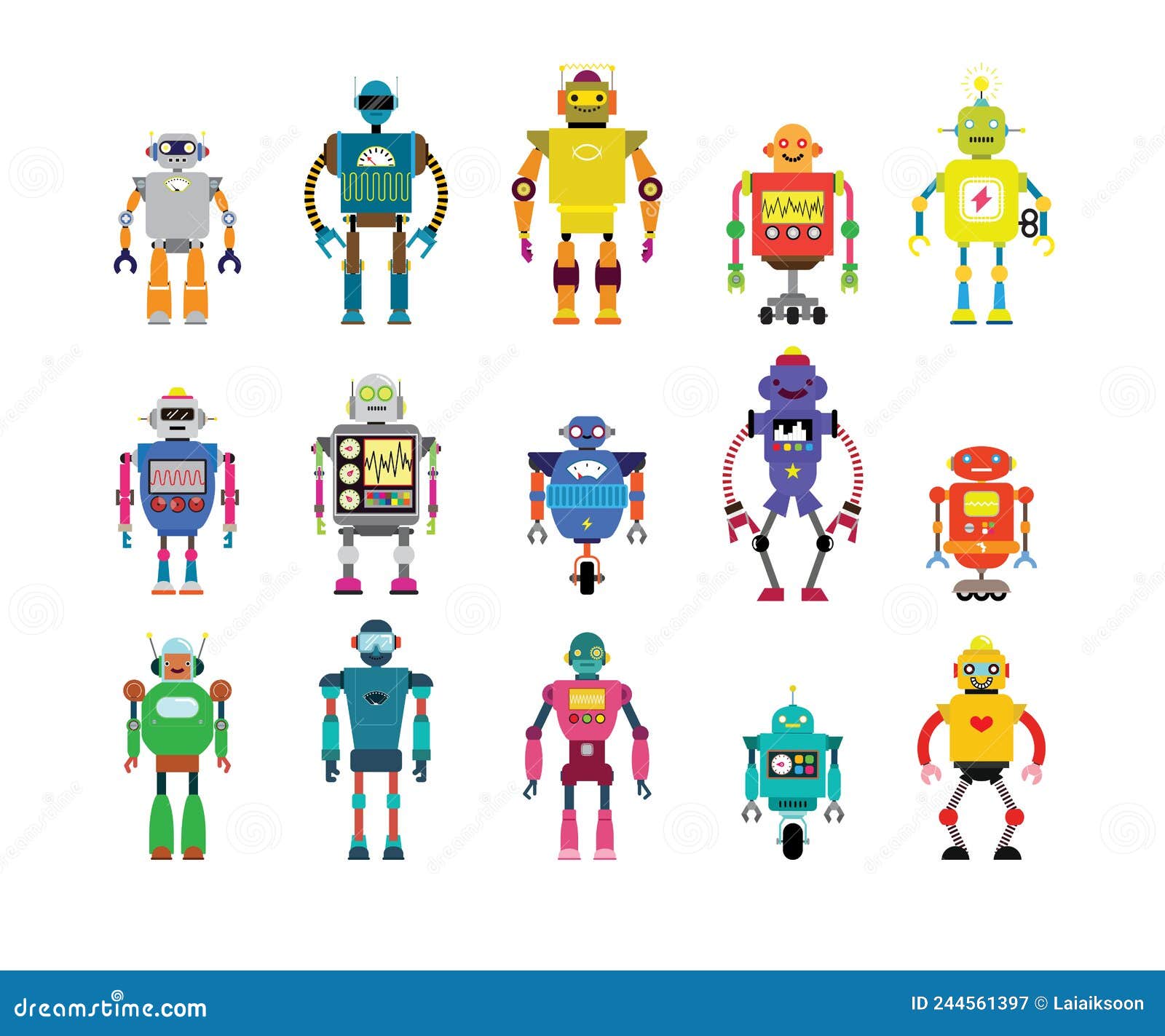 Set of Different Cartoon Robots Characters ,spaceman Cyborg Isolated on ...