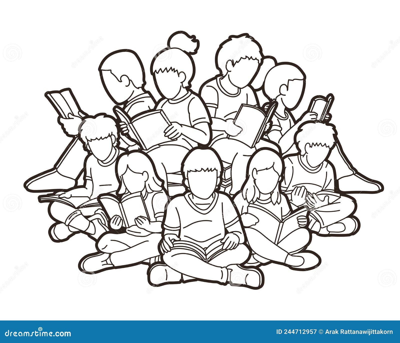Group of Children Reading Books Cartoon Graphic Vector Stock Vector ...