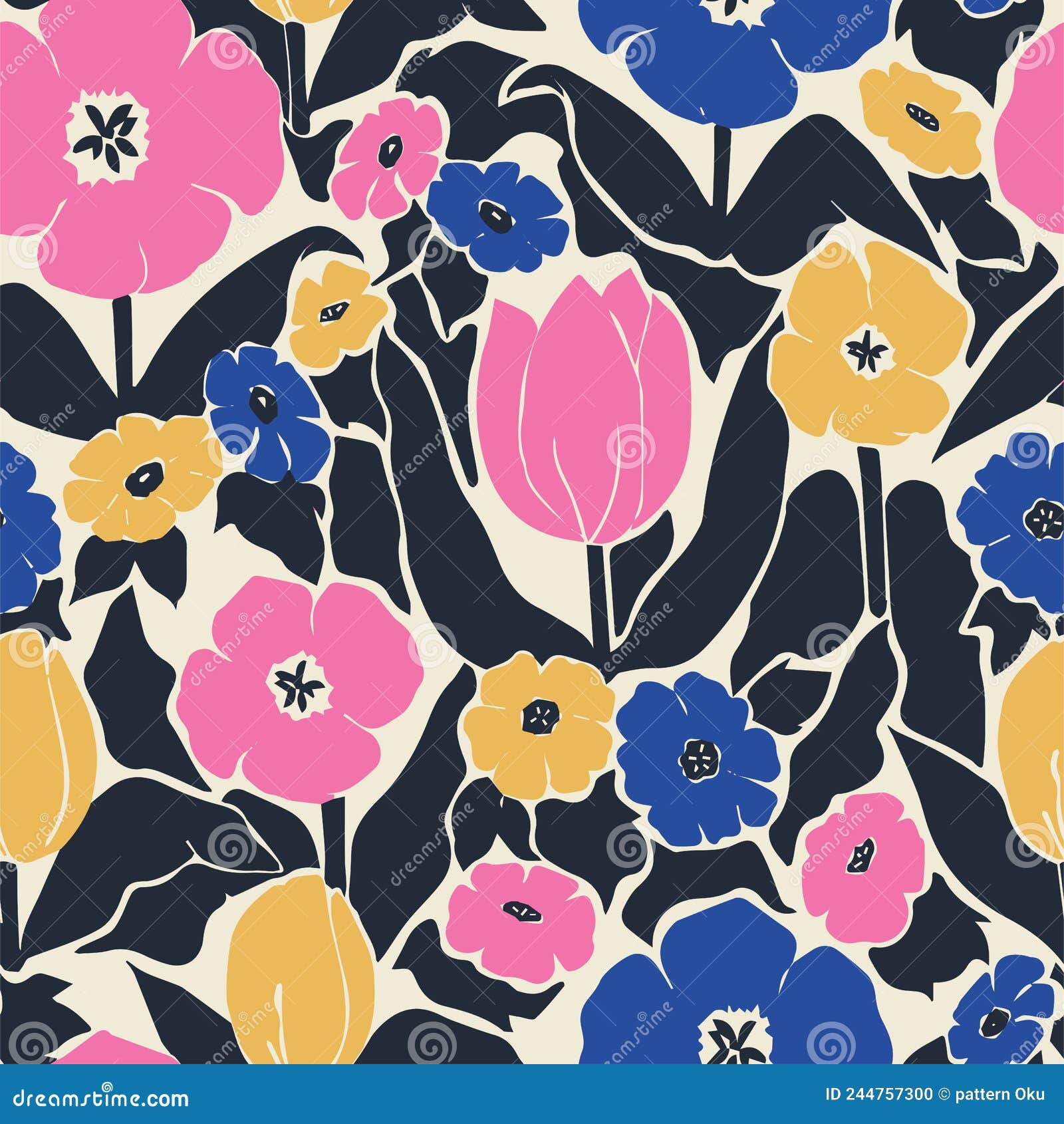 Vector Scandinavian Design Flowers Illustration Seamless Repeat Pattern ...