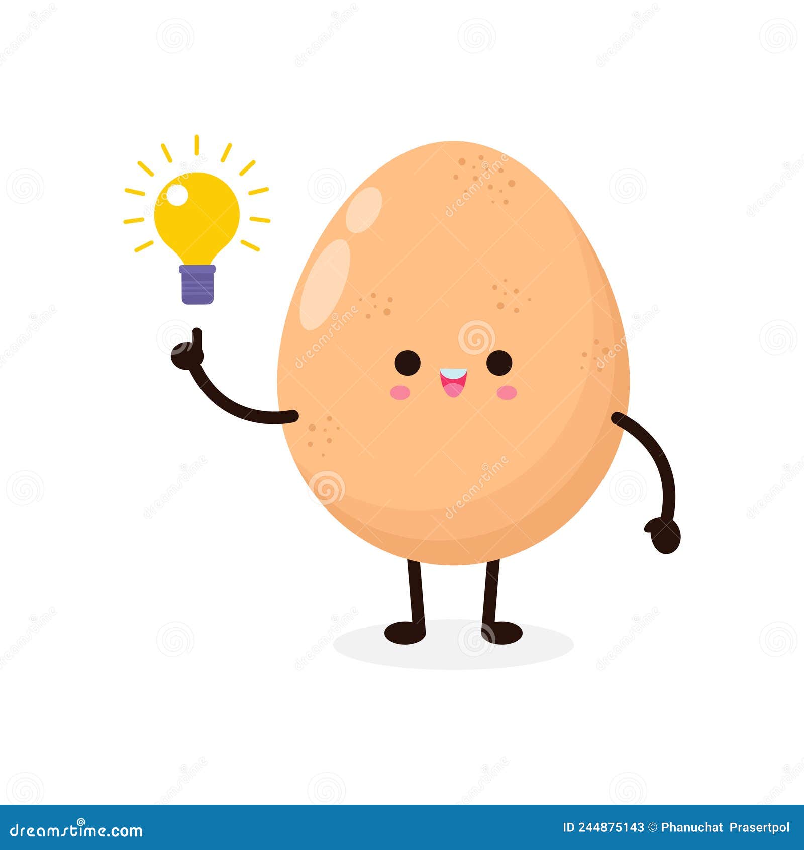 Funny Cartoon Cute Happy Chicken Egg with Light Bulb, Healthy Food ...
