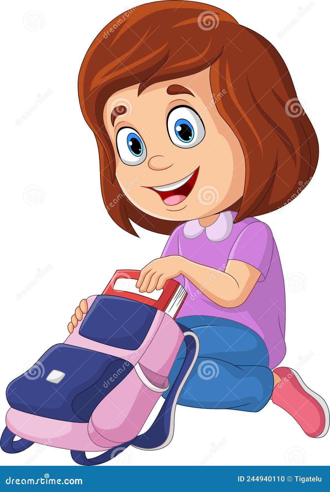 Cute Little Girl Putting a Book in Her Bag Stock Vector - Illustration ...
