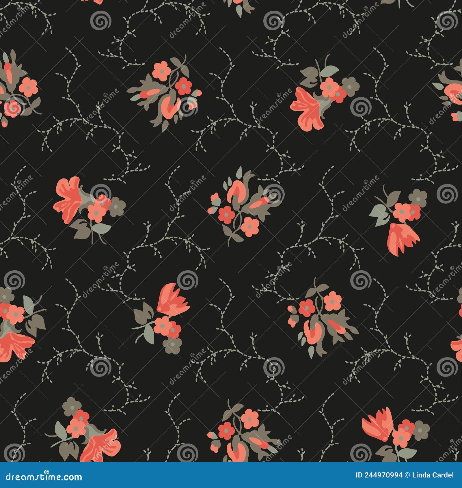 Black Background Embroidery All Over Floral Seamless Vector Pattern ...
