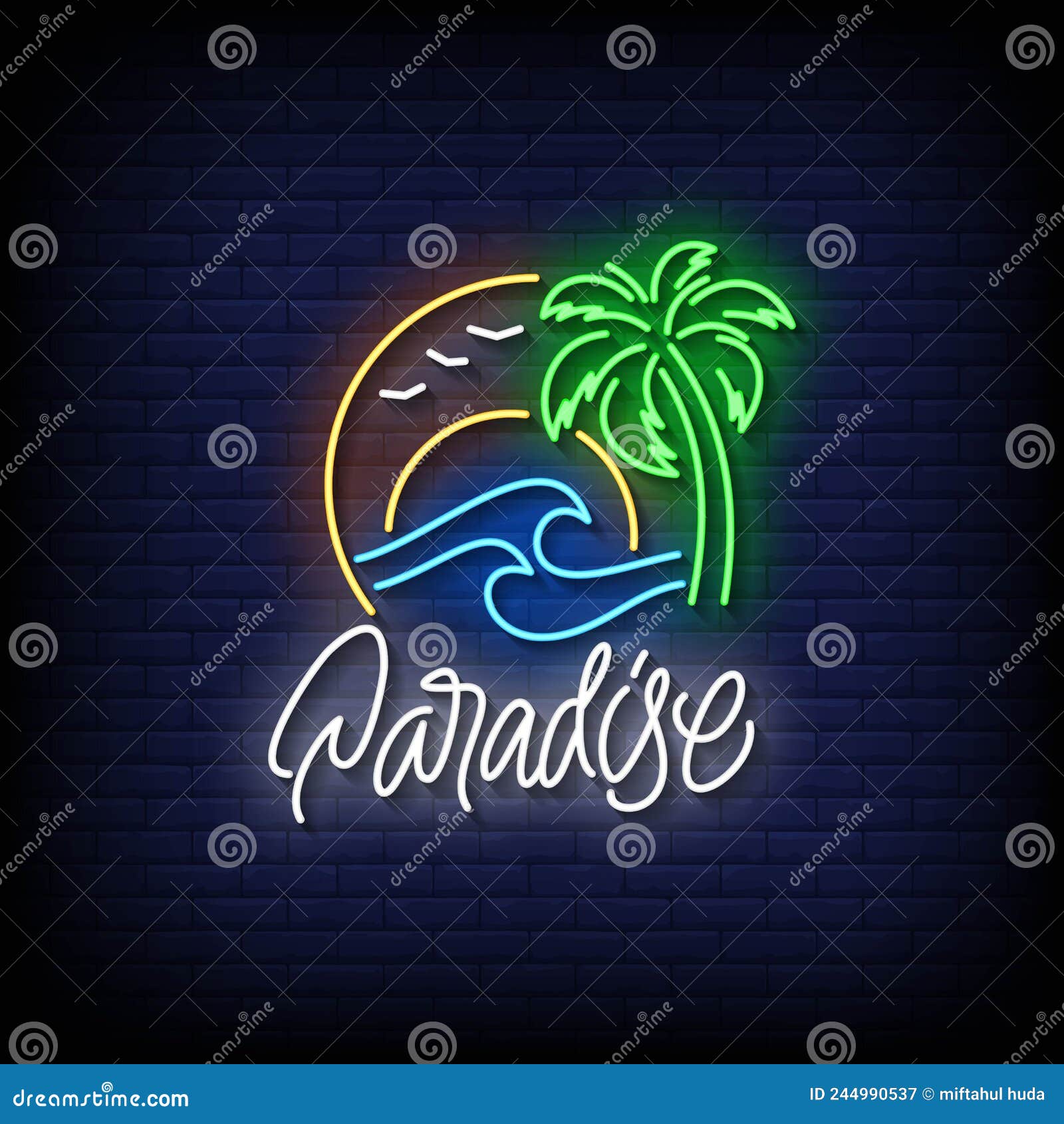 Paradise Neon Signs Style Text Vector Stock Vector - Illustration of ...