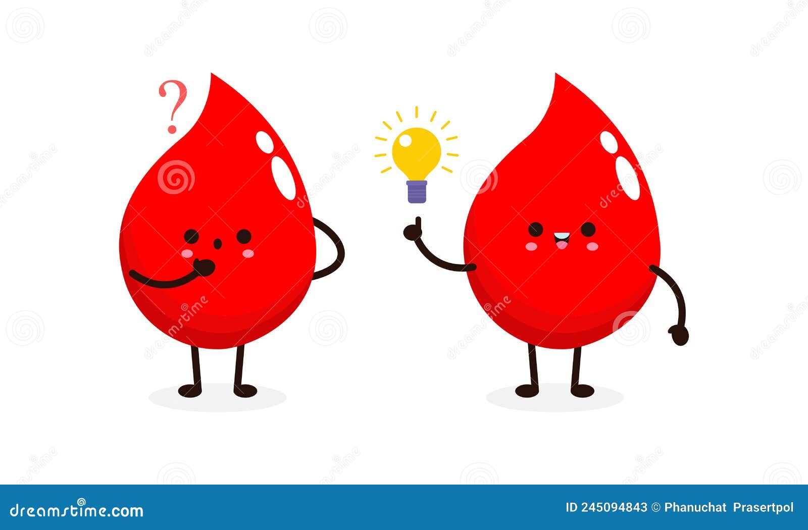 Funny Cartoon Cute Happy Smiling Blood Drop with Question Mark and Idea ...