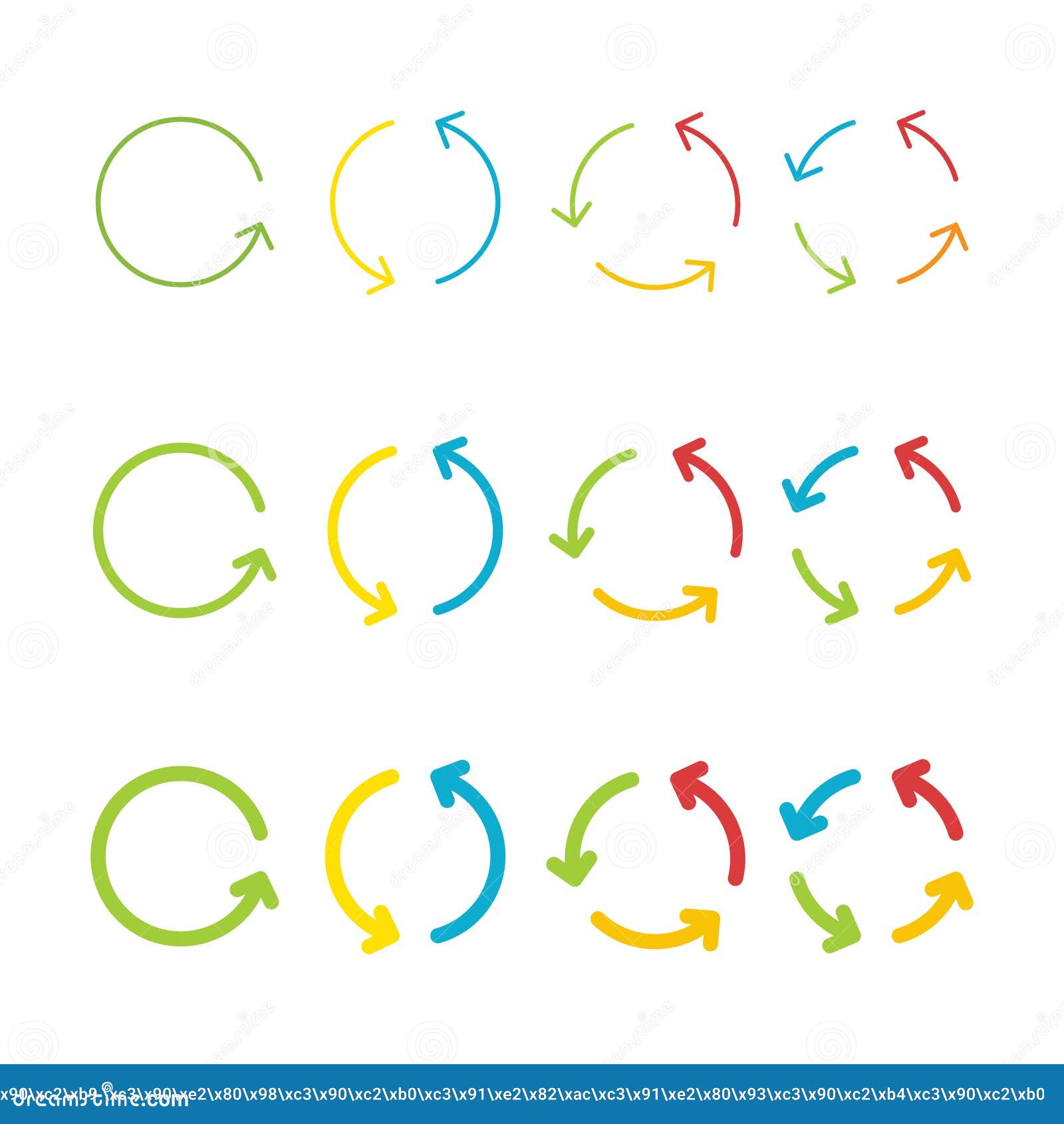 Rotate Color Arrow Icon Collection. Vector Rotation Circle Pointer Set ...