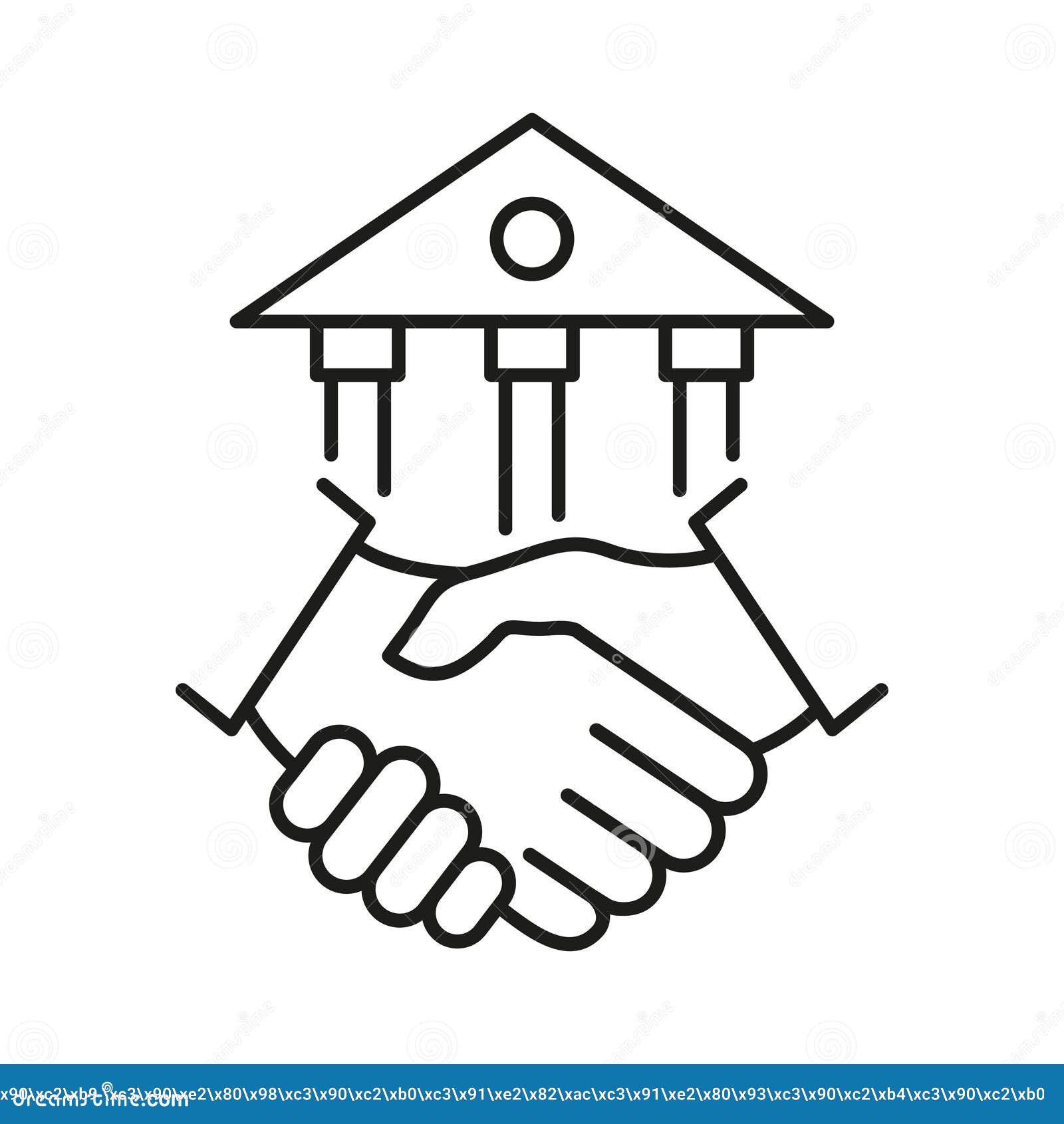 Handshake and Bank Building Line Icon. Financial Agreement Concept ...
