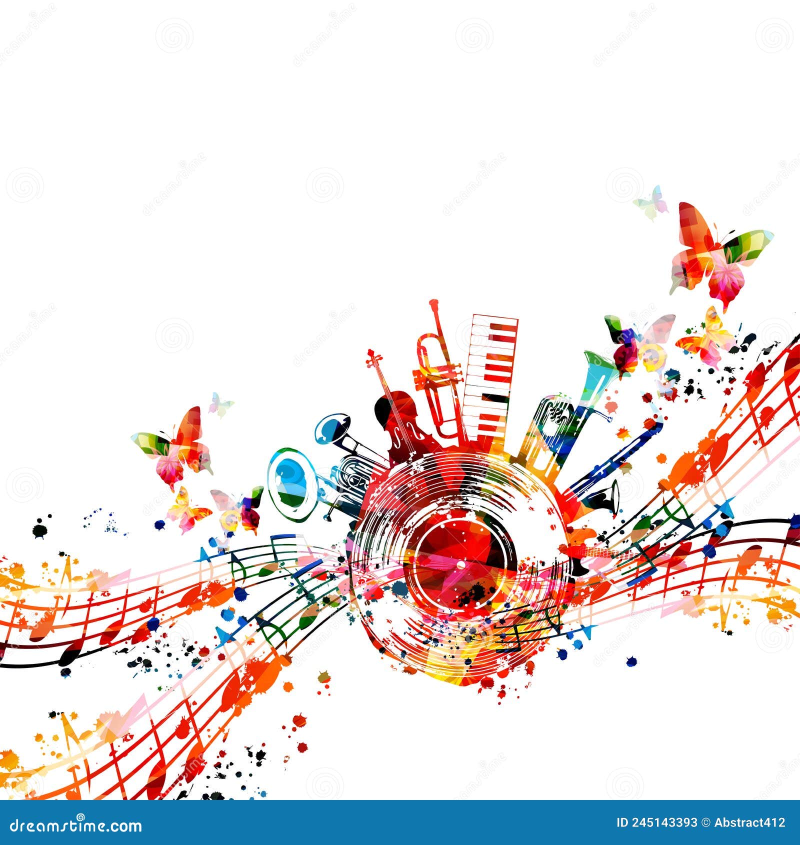 Colorful Musical Promotional Poster with Musical Instruments and Notes ...