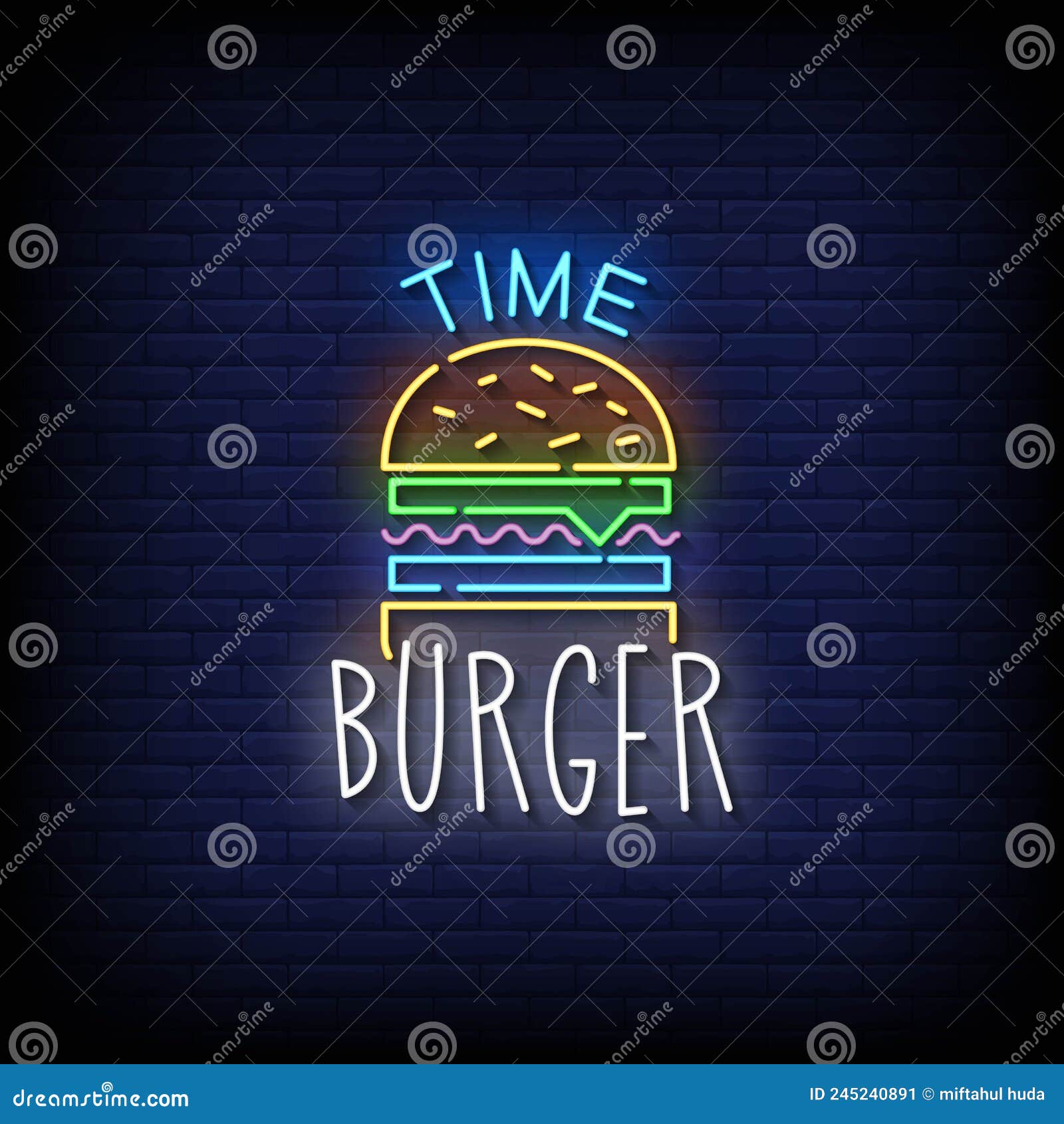 Burger Time Neon Signs Style Text Vector Stock Vector - Illustration of ...