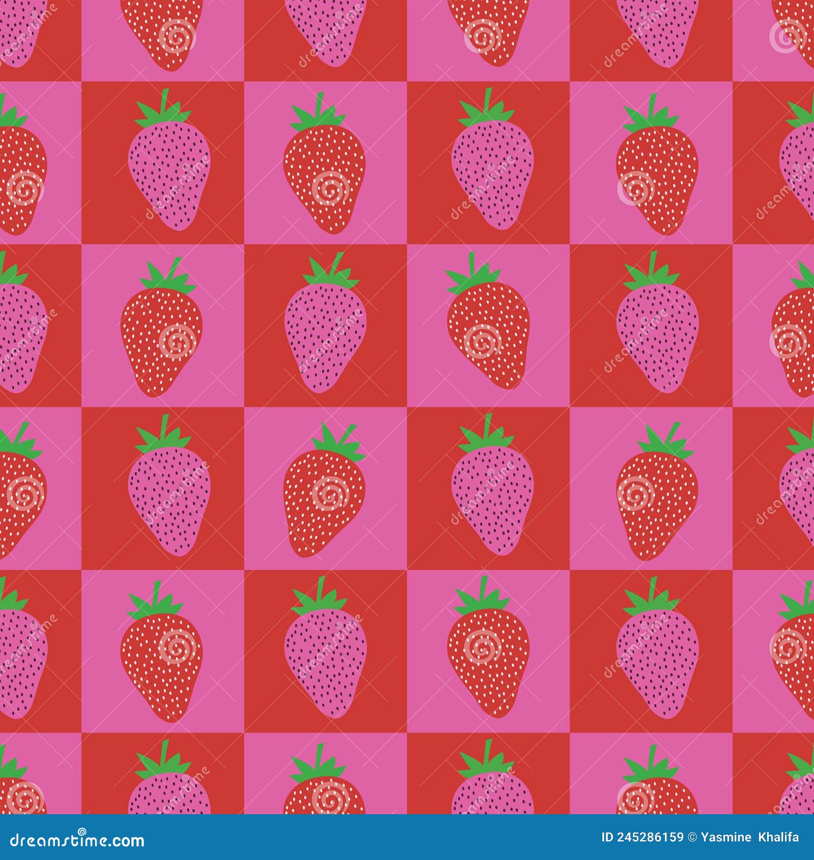 Strawberries on Red and Pink Checkerboard Seamless Pattern. Stock ...